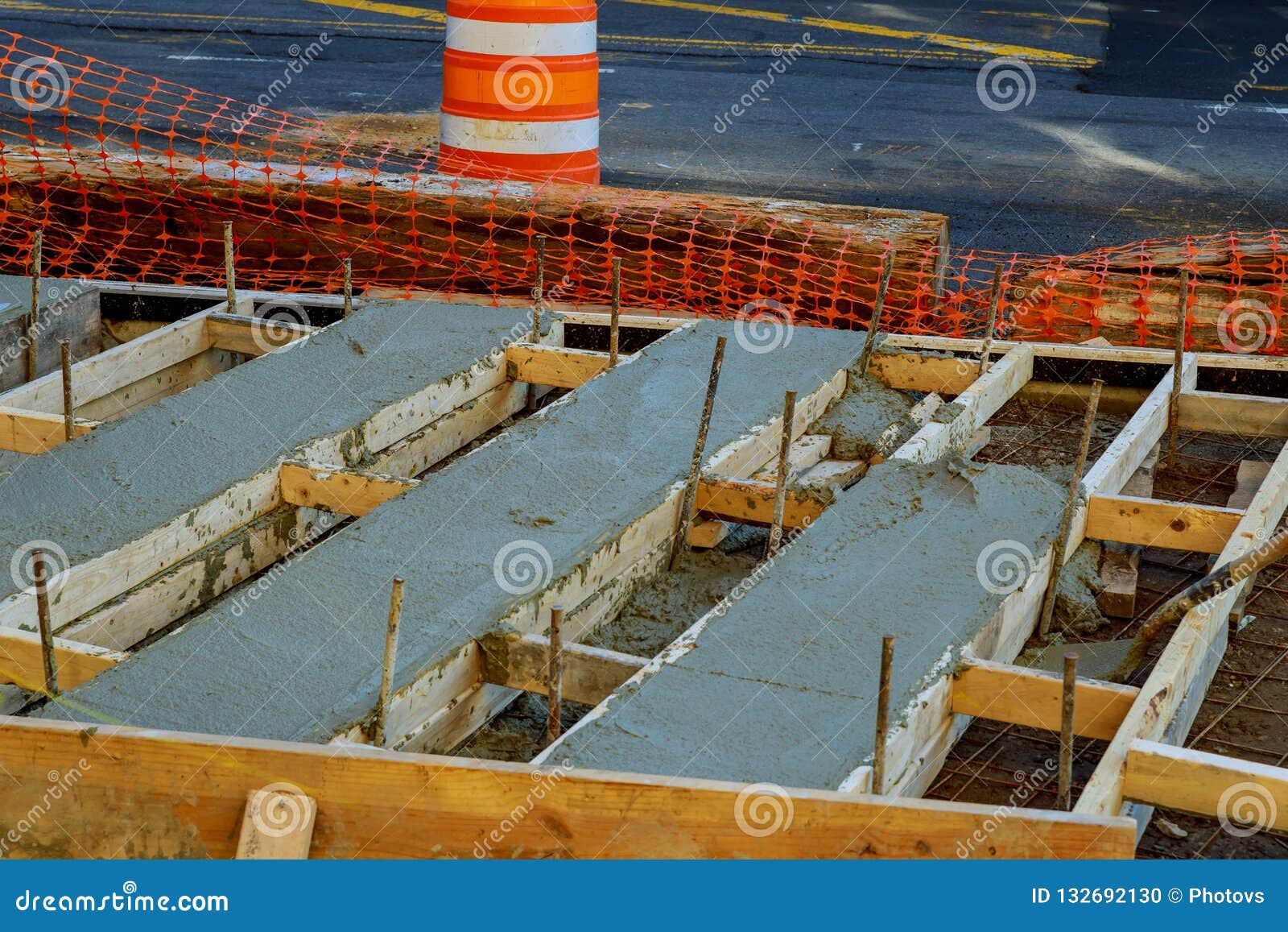 Mason Building a Screed Coat Cement at Floor Work. Pouring Concrete ...