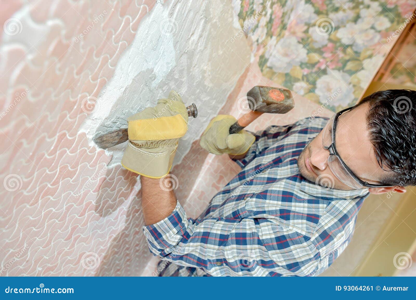 Mason Chiping Away at Surface Wall Stock Image - Image of cutting ...