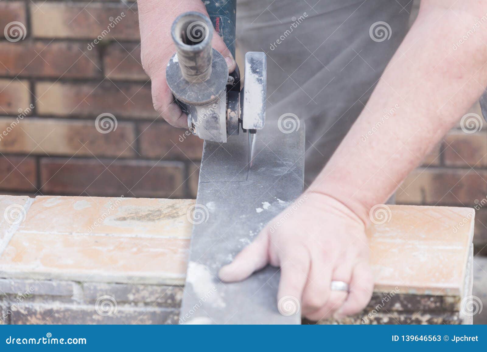 Mason Cutting a Wall Tile with Grinder Stock Image - Image of manual ...