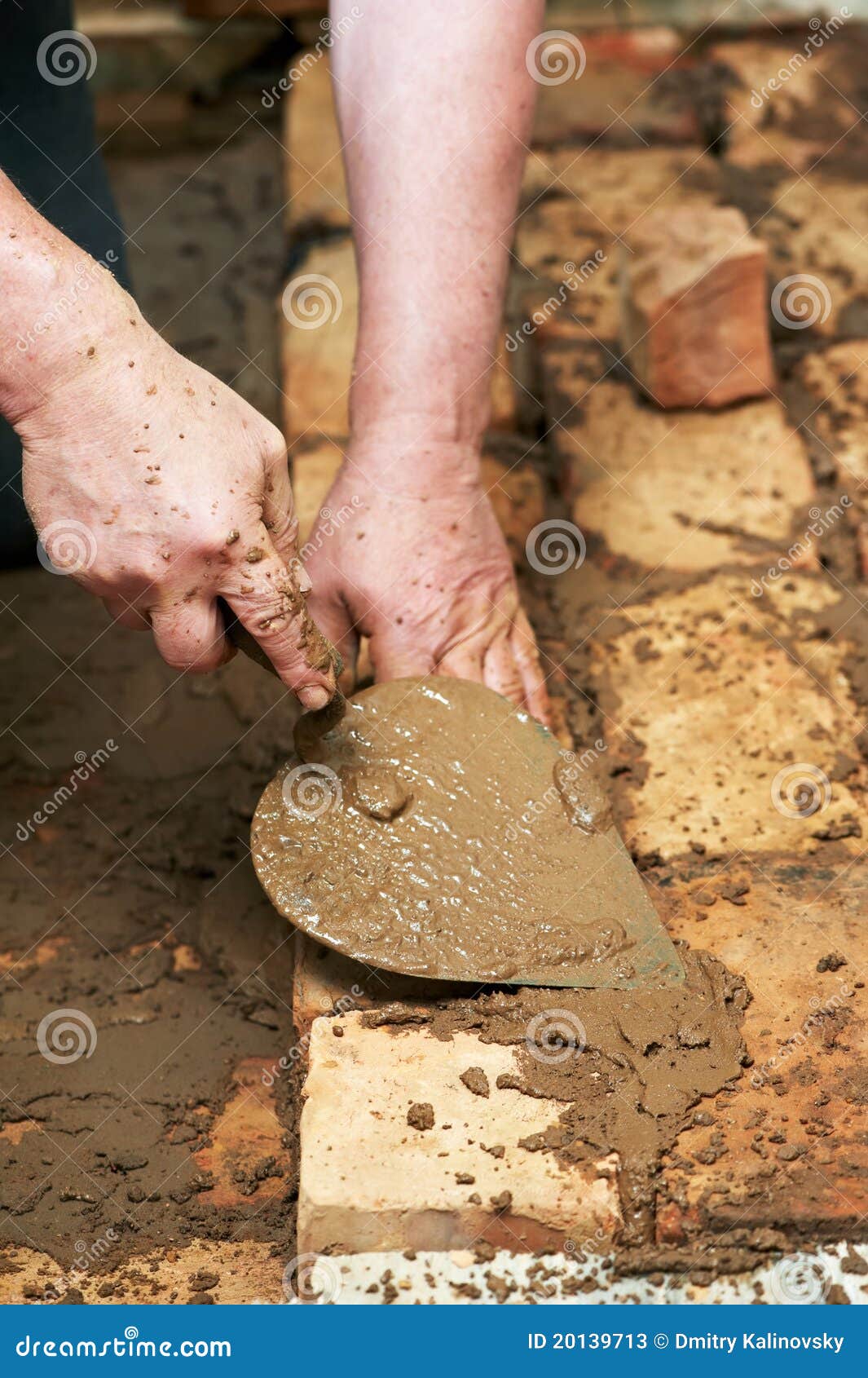 Mason Hands at Bricklaying Works Stock Image - Image of house, indoors ...