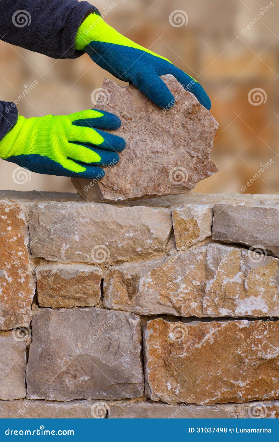 Mason Hands Working on Masonry Stone Wall Stock Photo - Image of ...