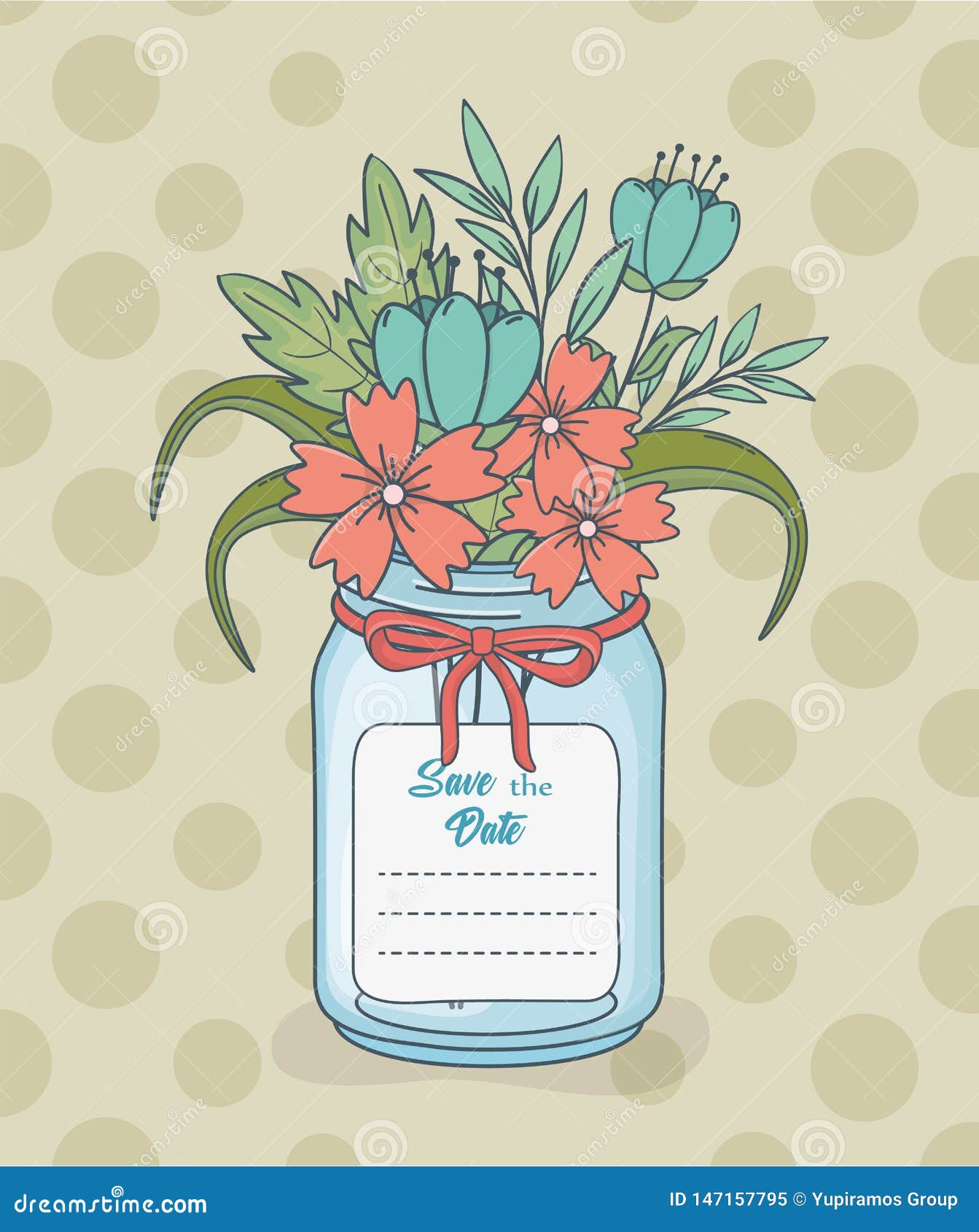 Mason Jar with Floral Decorations and Save Date Card Stock Vector ...