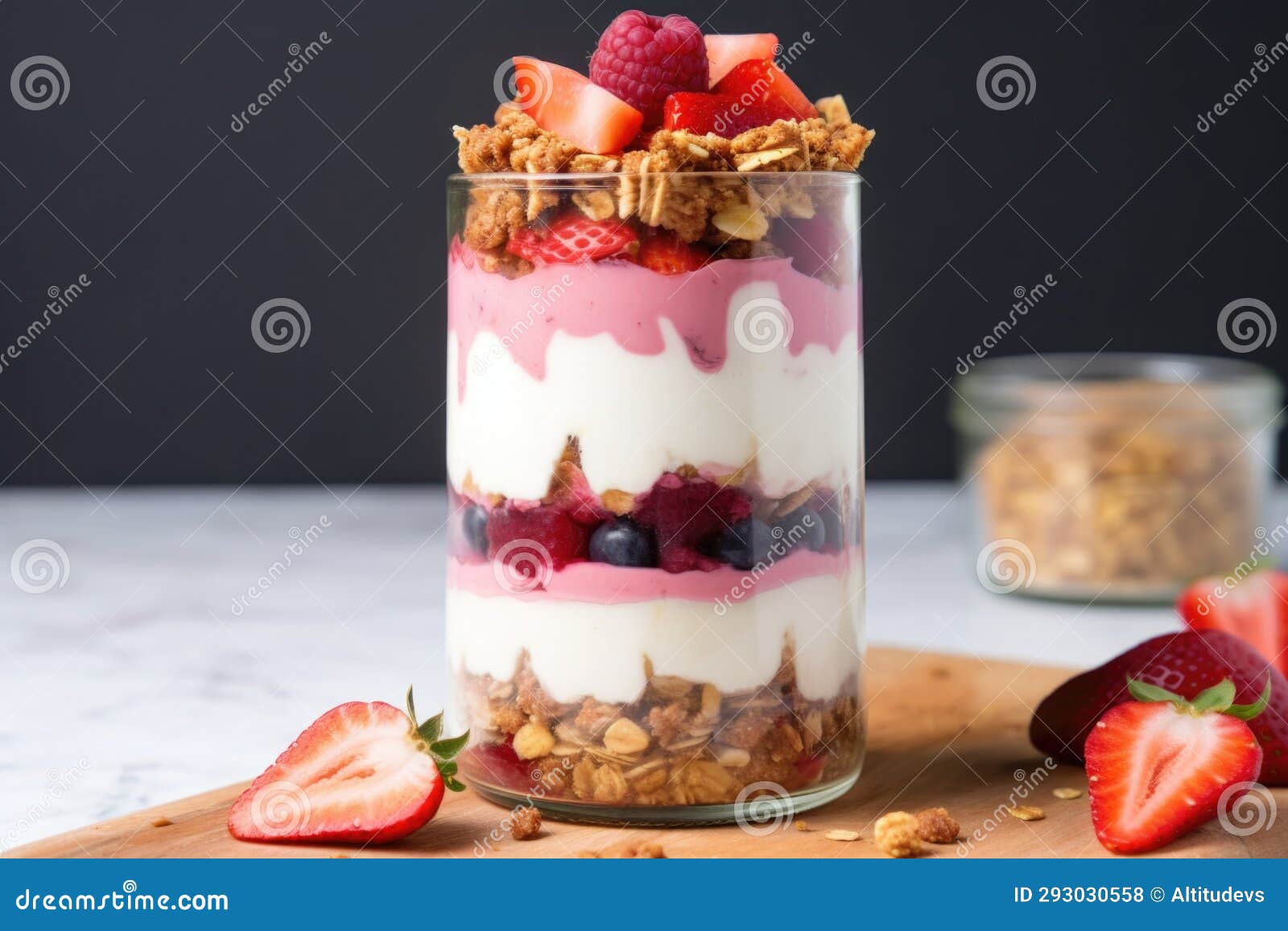 Mason Jar of Layered Parfait with Granola and Fruit Stock Photo - Image ...