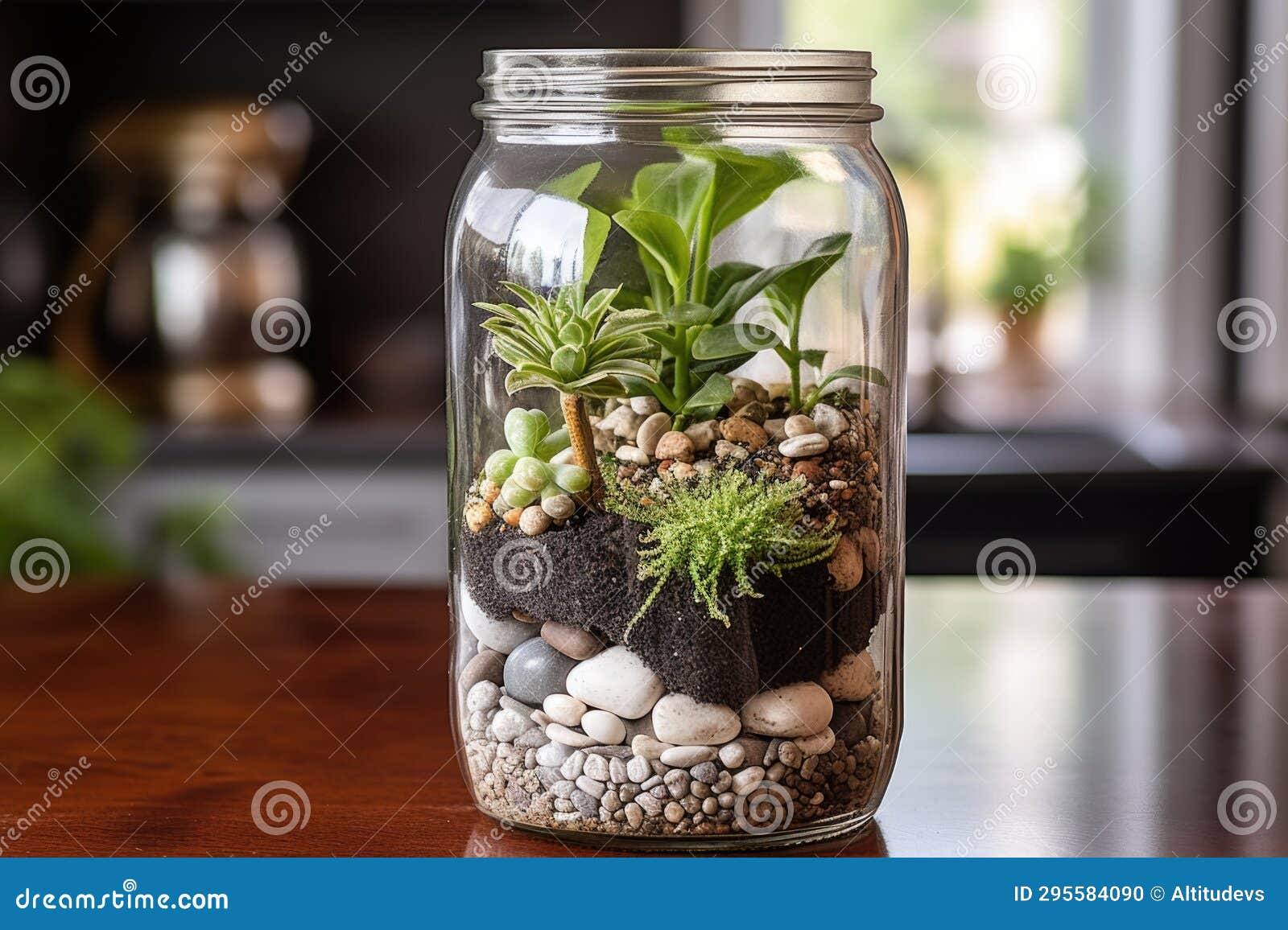 A Mason Jar Terrarium with Pebbles and Small Plants Stock Illustration ...