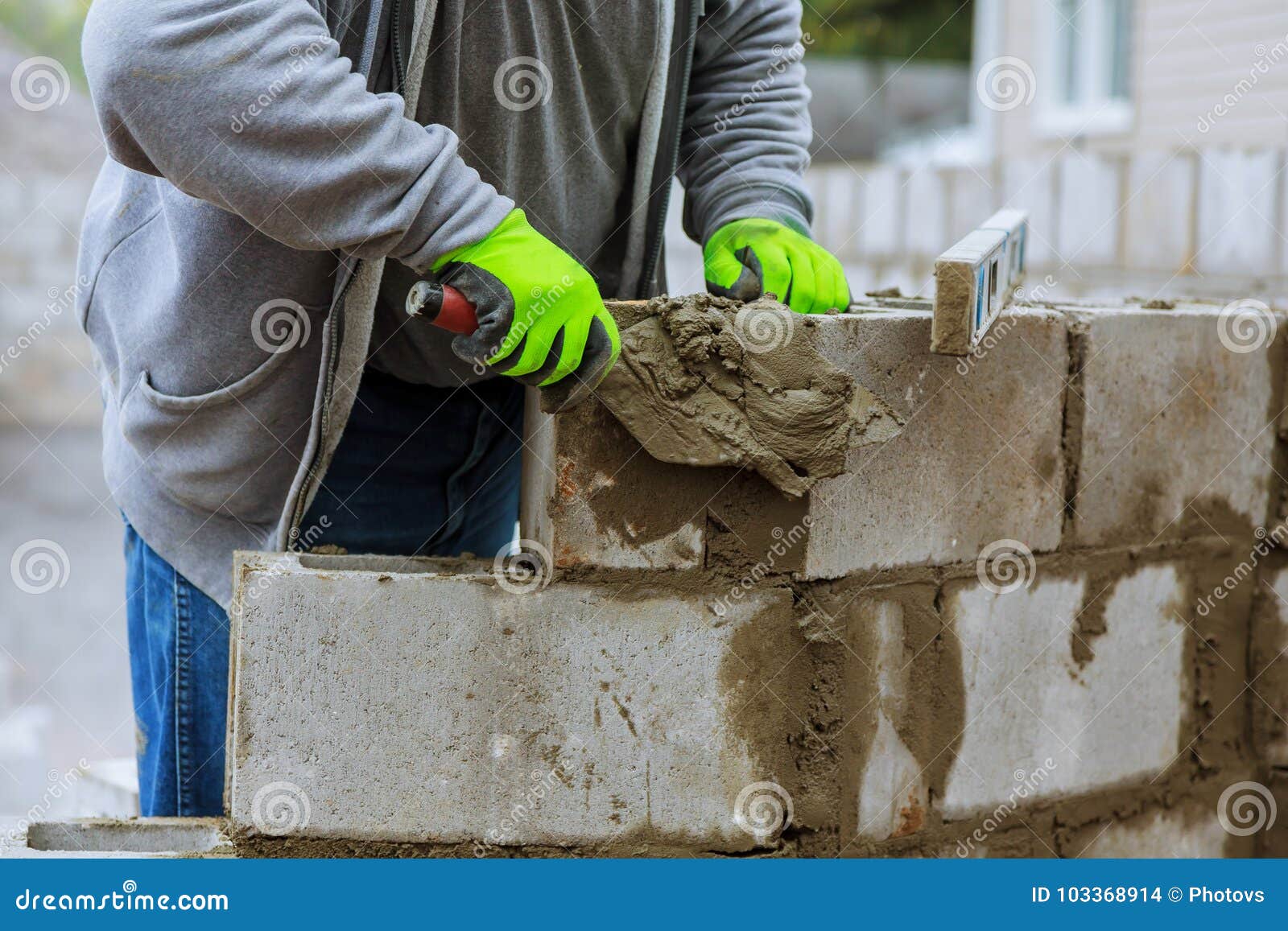 The Mason Lays Gravel Slabs On Sand To Make An Alley Royalty-Free Stock ...
