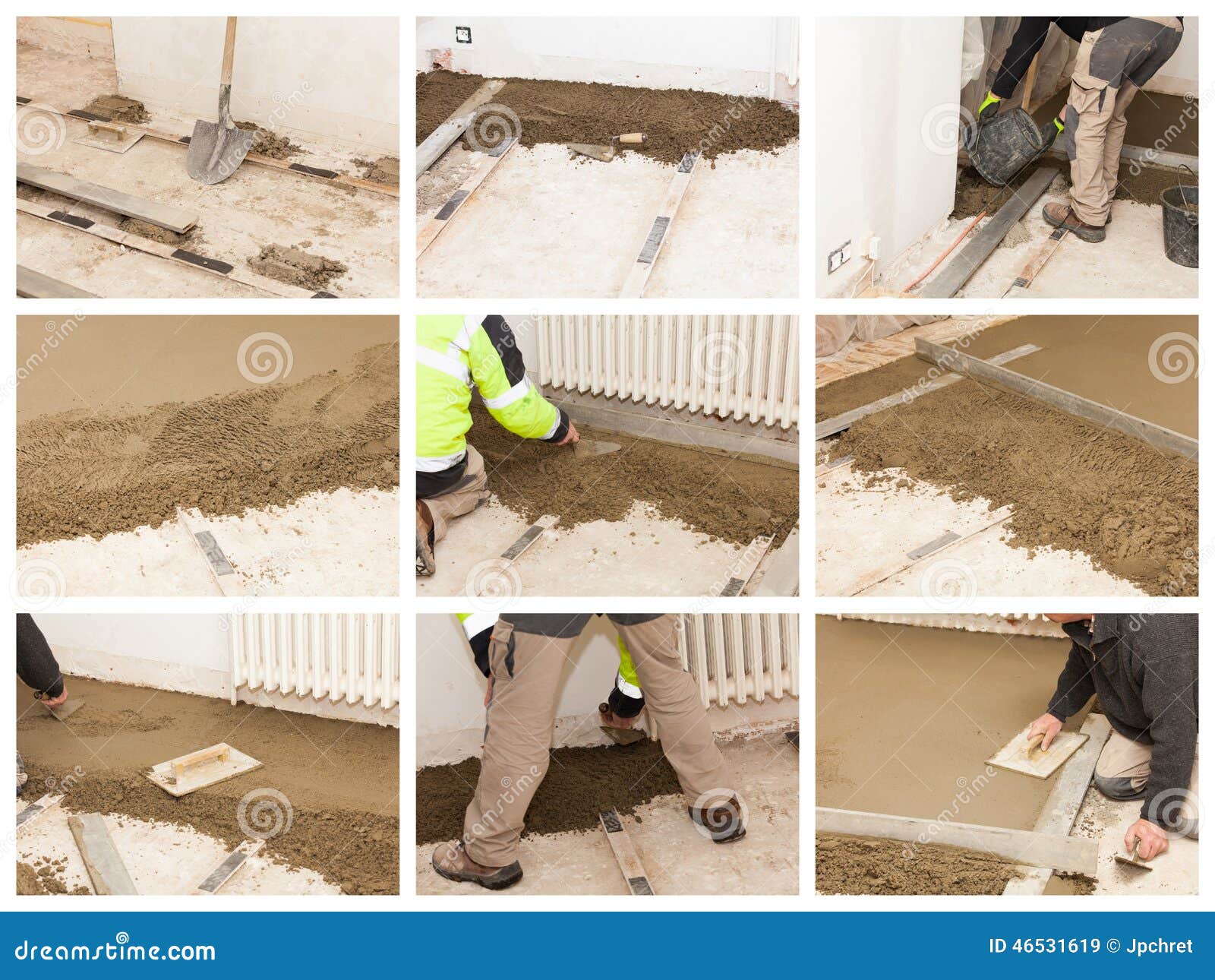 Mason make a cement screed stock image. Image of material - 46531619
