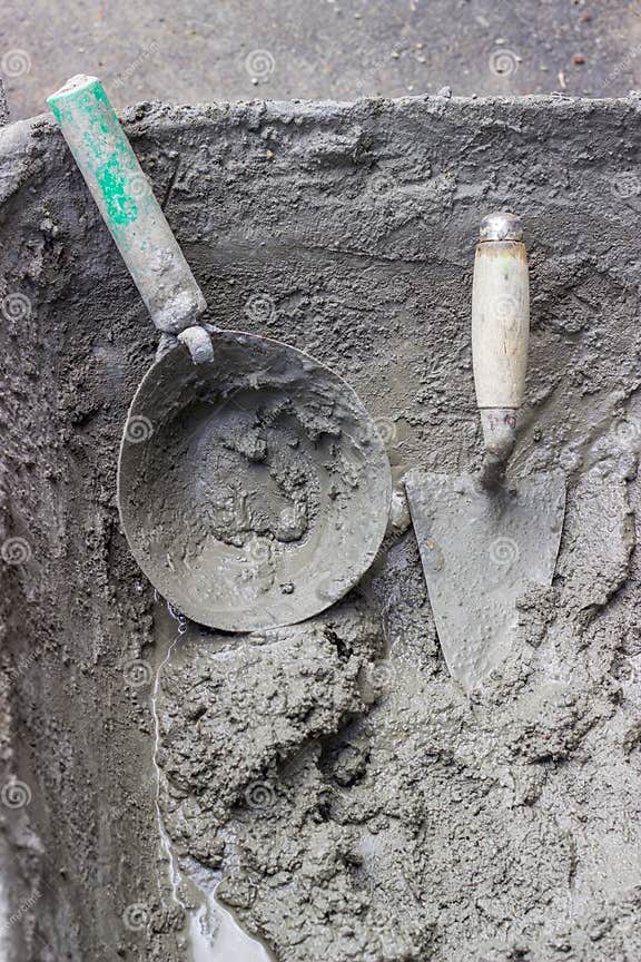 Mason Mortar Tools in Cement Mixing Trough Stock Image - Image of ...