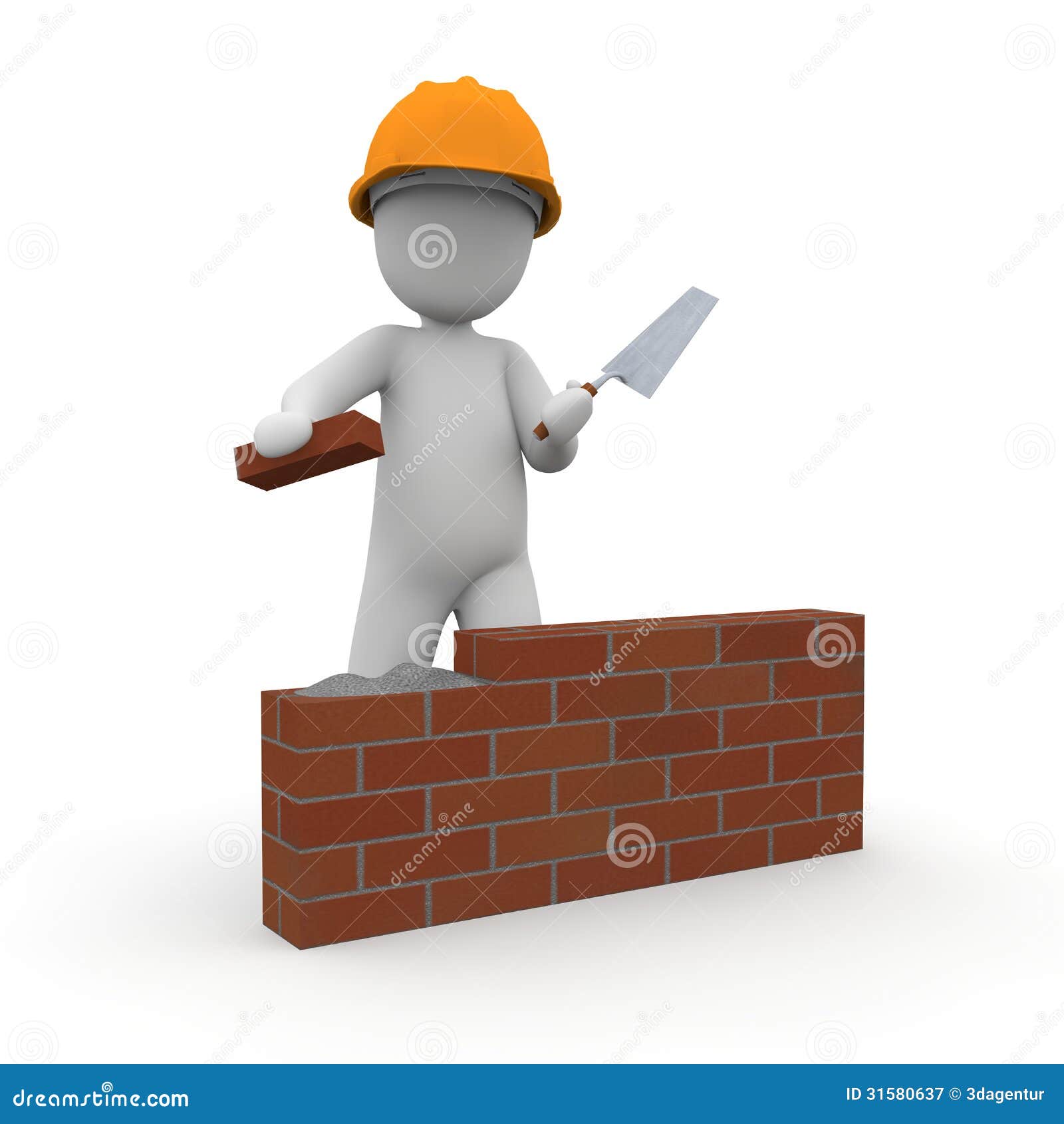Mason Builds A Wall Of Bricks Vector Illustration | CartoonDealer.com ...