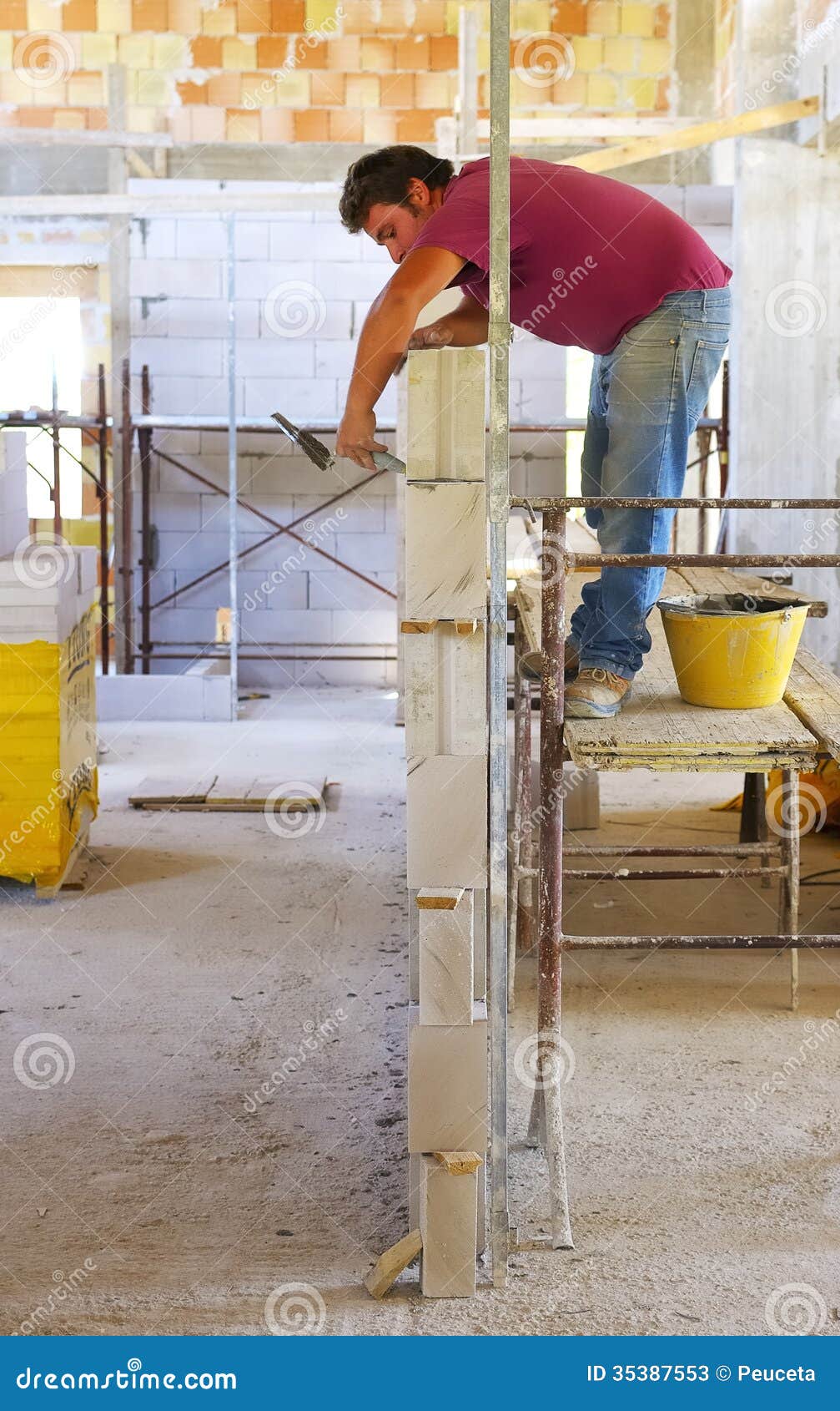 Mason Performs an Internal Masonry Blocks Stock Image - Image of ...