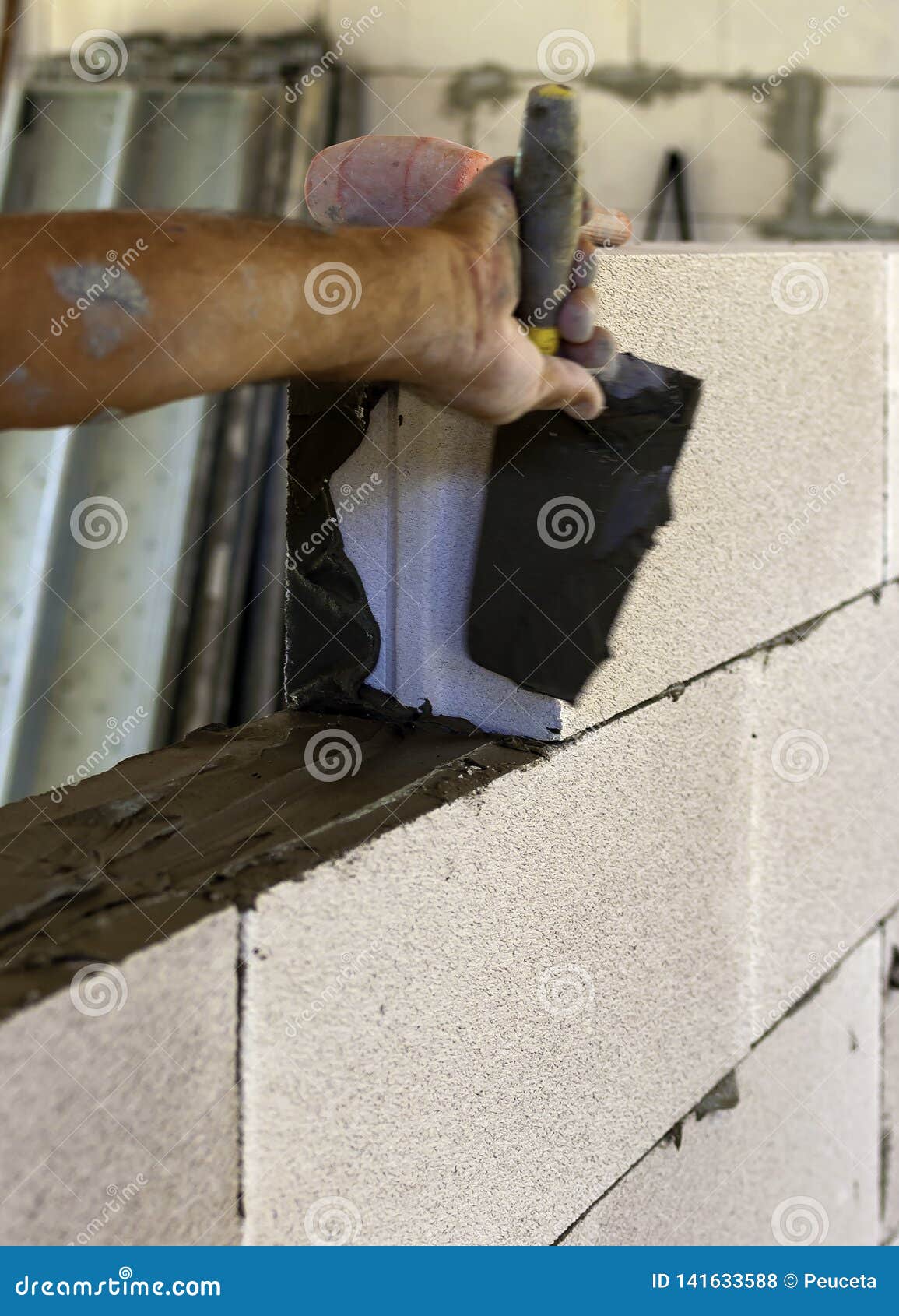Mason Performs an Internal Masonry Blocks Aerated Concrete Stock Photo ...