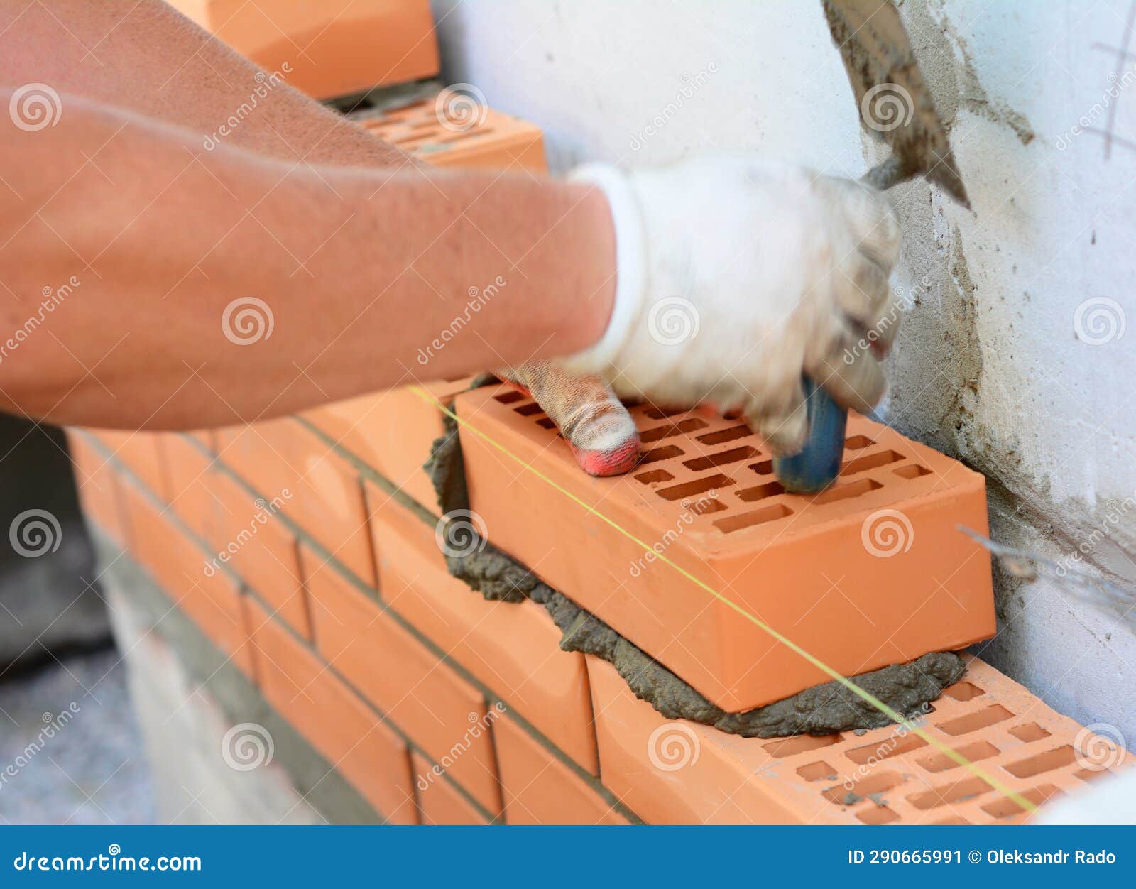 A Mason Person is Building Brick House Wall Stock Image - Image of ...