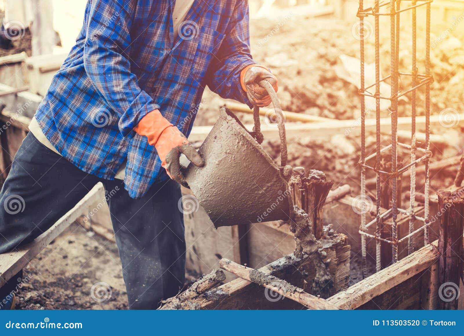 Mason or Plasterer Pour Construction Cement on Floor. Stock Photo ...