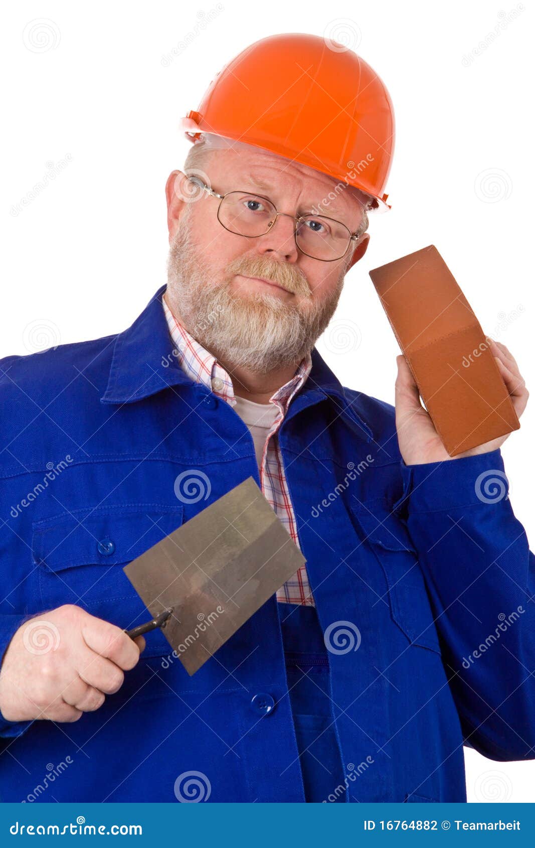 Mason with Trowel and Brick Stock Photo - Image of caucasian, male ...