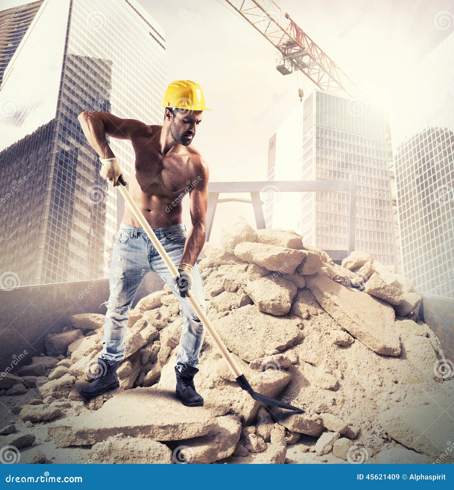 Mason at work stock image. Image of jeans, helmet, skyscraper - 45621409