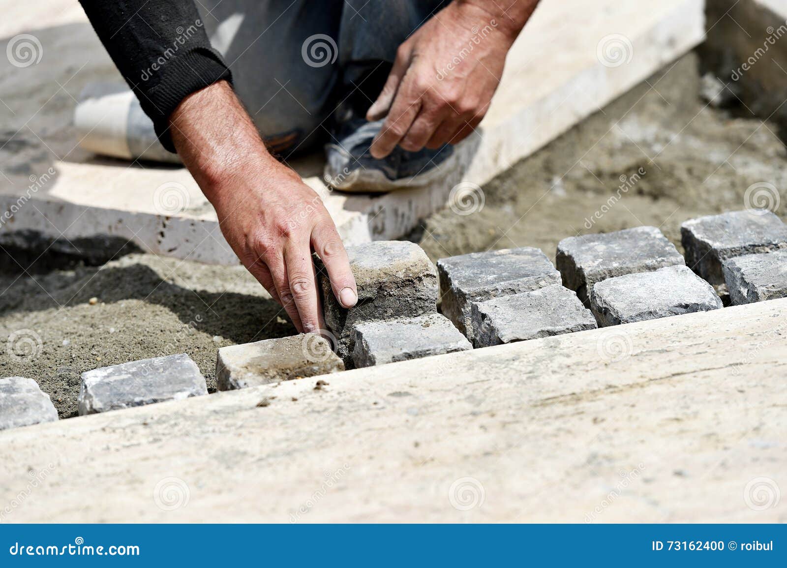 Mason Working with Cobblestone Stock Photo - Image of hammer ...