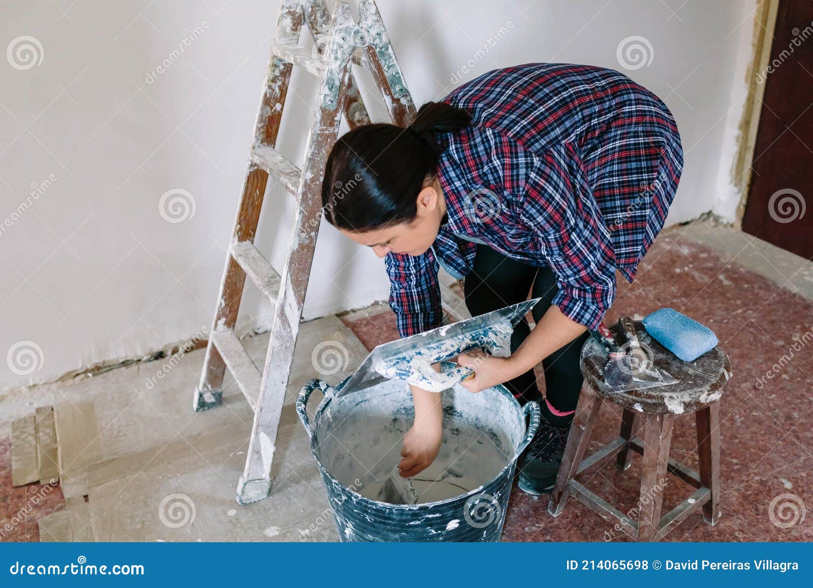 Mason Working Picking Plaster with Spatula Stock Photo - Image of ...
