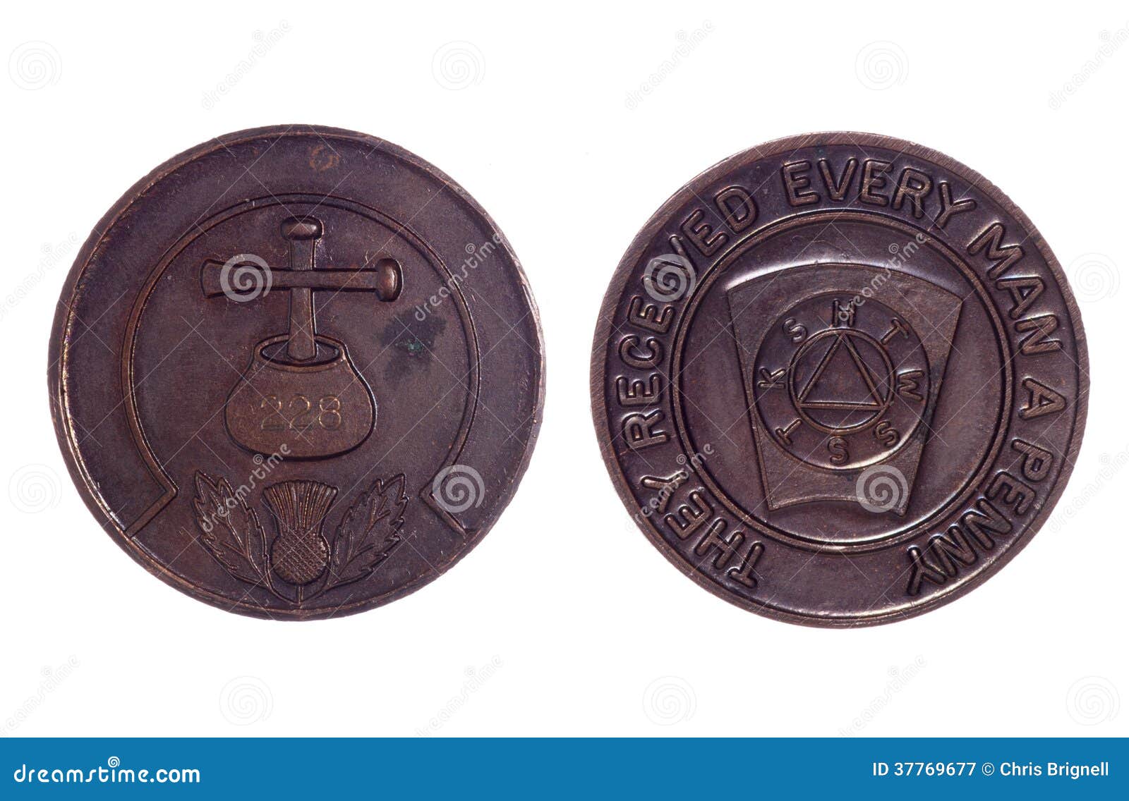 Masonic coin number 228 stock image. Image of freemasonary - 37769677