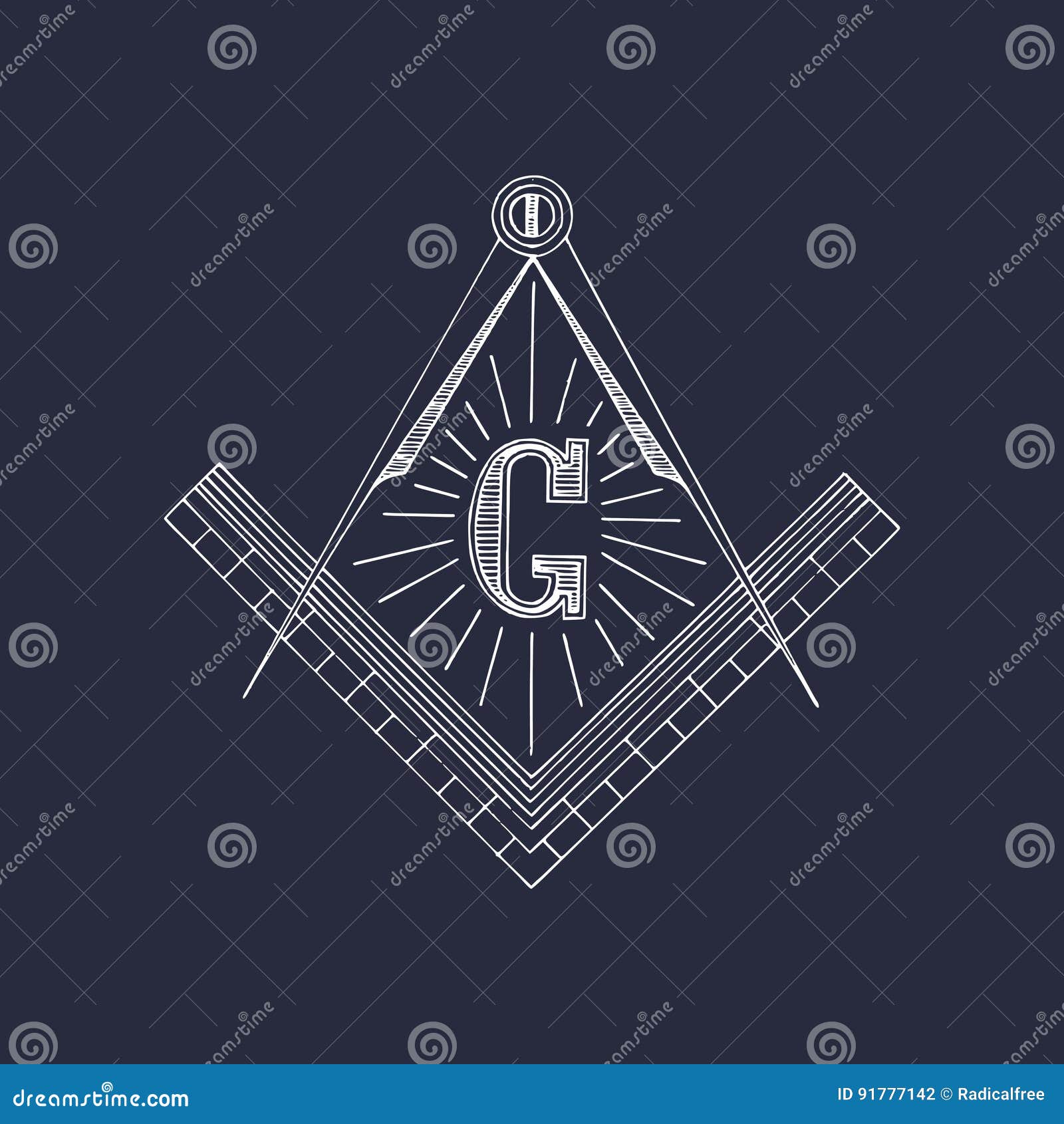 Masonic Square and Compass Symbols. Hand Drawn Freemasonry Logo, Emblem ...