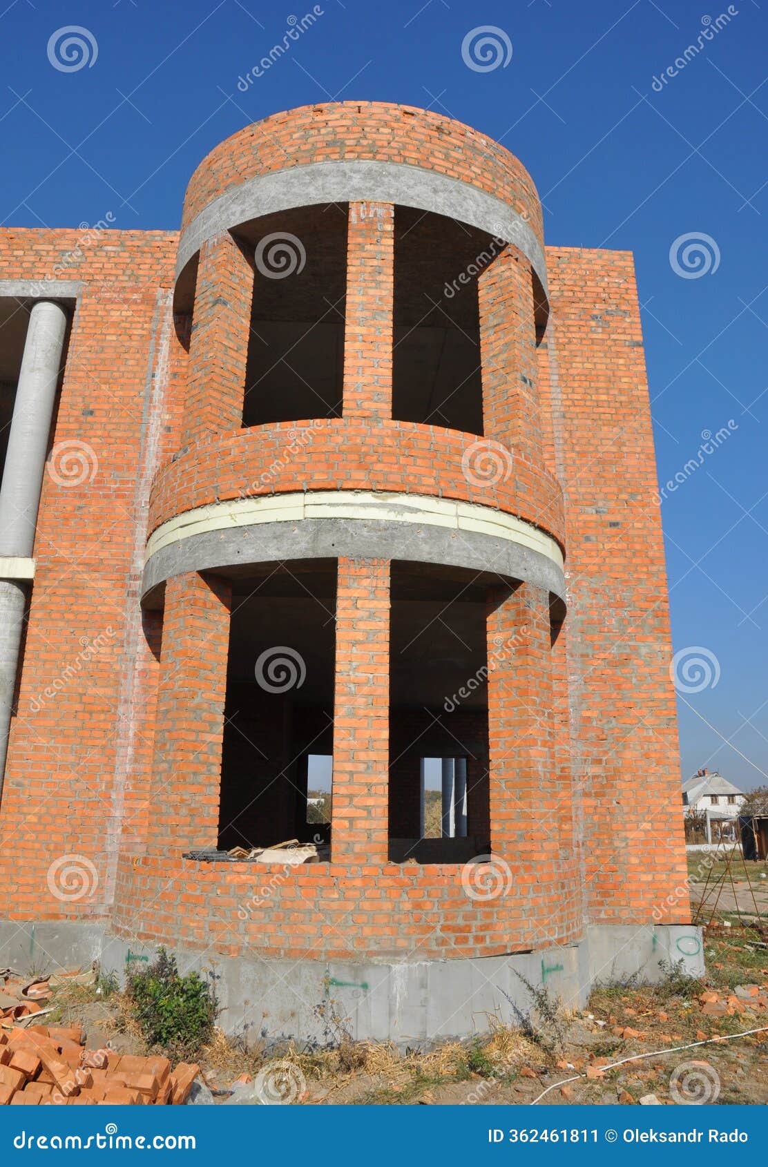 Masonry Bay Window. New House Construction with Bay Window and Brick ...