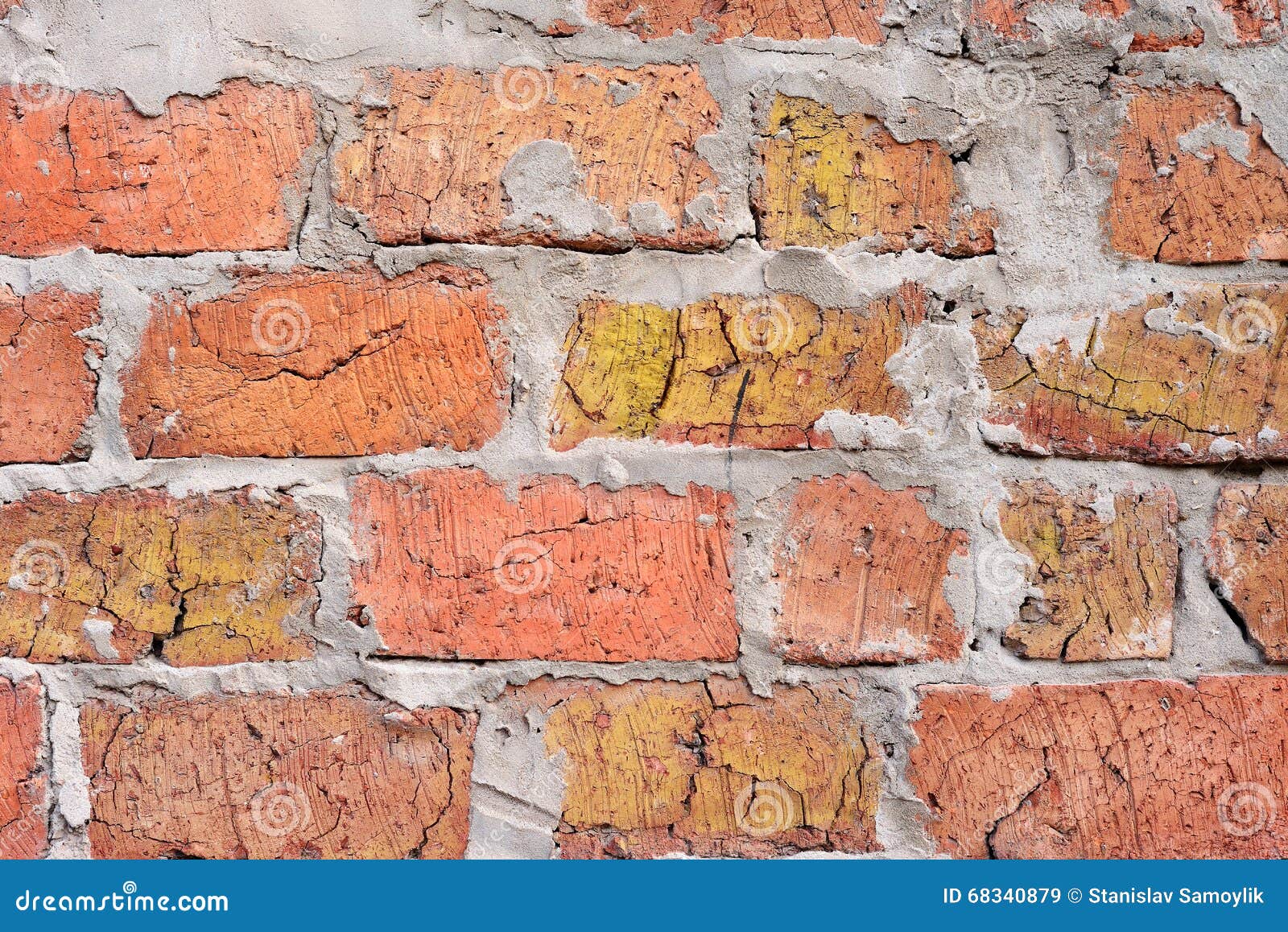 Masonry with Bricks and Cracked Rough Cement Seams Stock Image - Image ...
