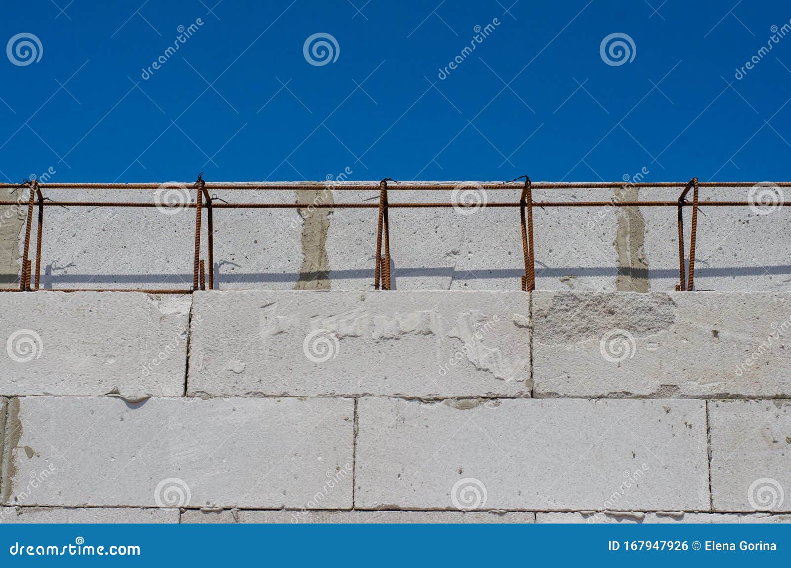 Masonry Gray Wall with Reinforcement for Reinforced Belt Stock Photo ...