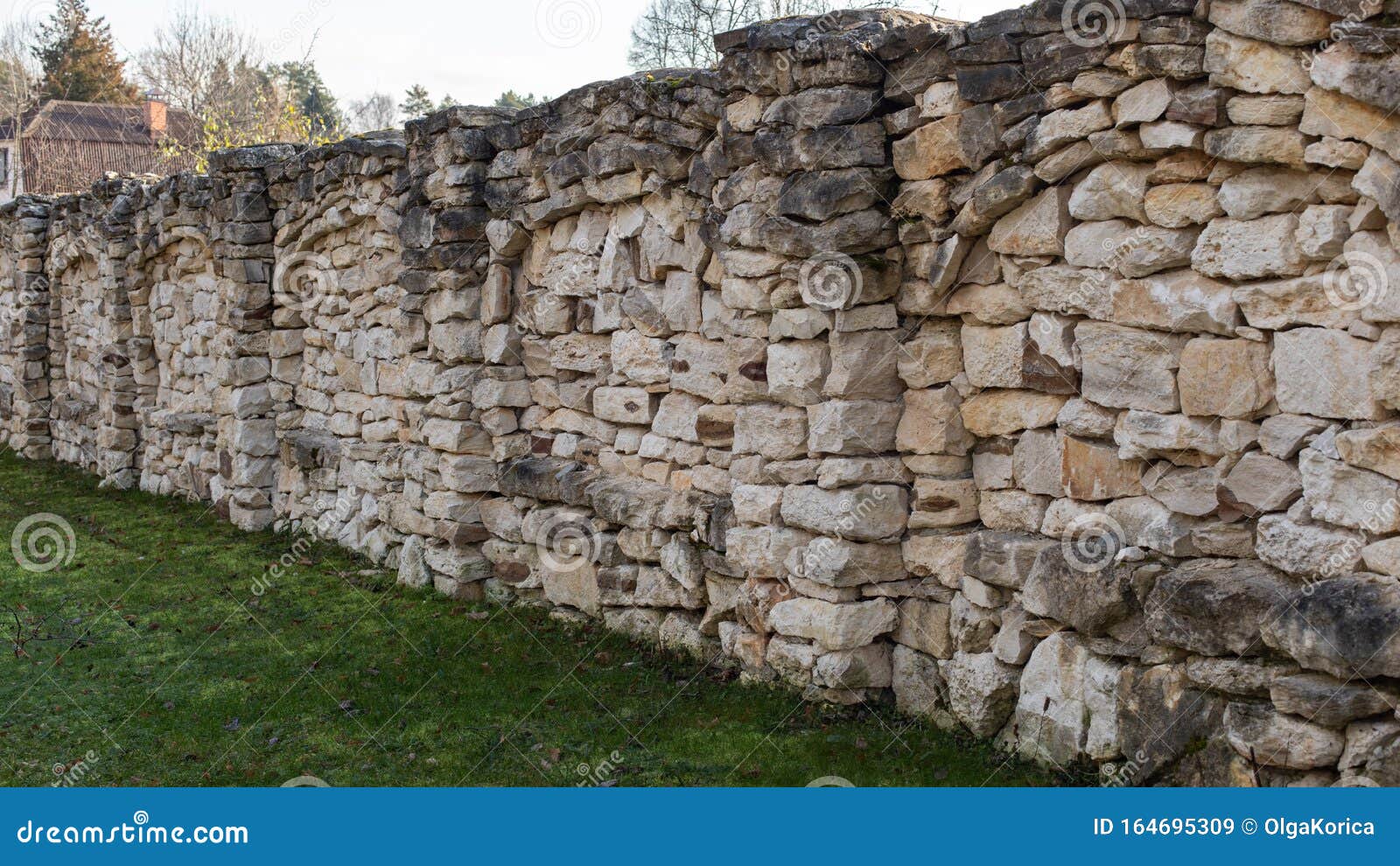 Masonry, Limestone Sandstone Fence. a Beautiful Stone Fence Lined with ...
