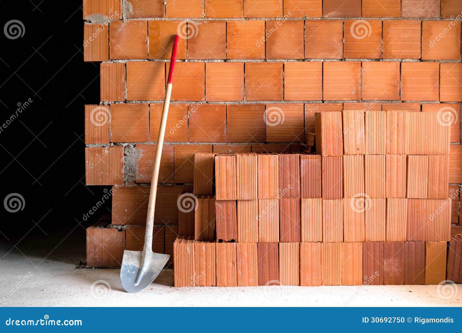 Masonry Shovel Bucket and Bricks Stock Photo - Image of skill, work ...