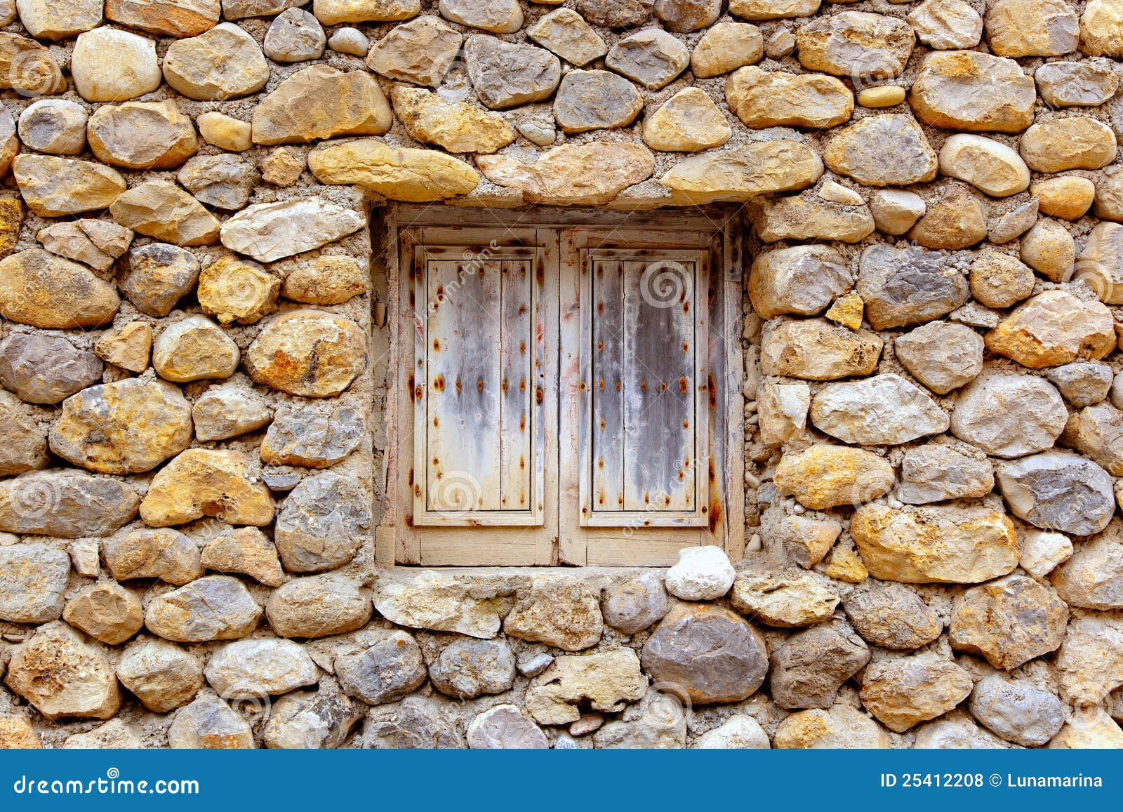 Masonry Stone Wall with Grunge Wood Window Stock Photo - Image of rock ...