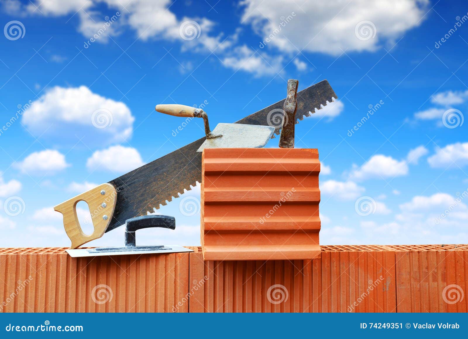 Masonry Tools on a Brick Wall. Stock Image - Image of tools, repair ...