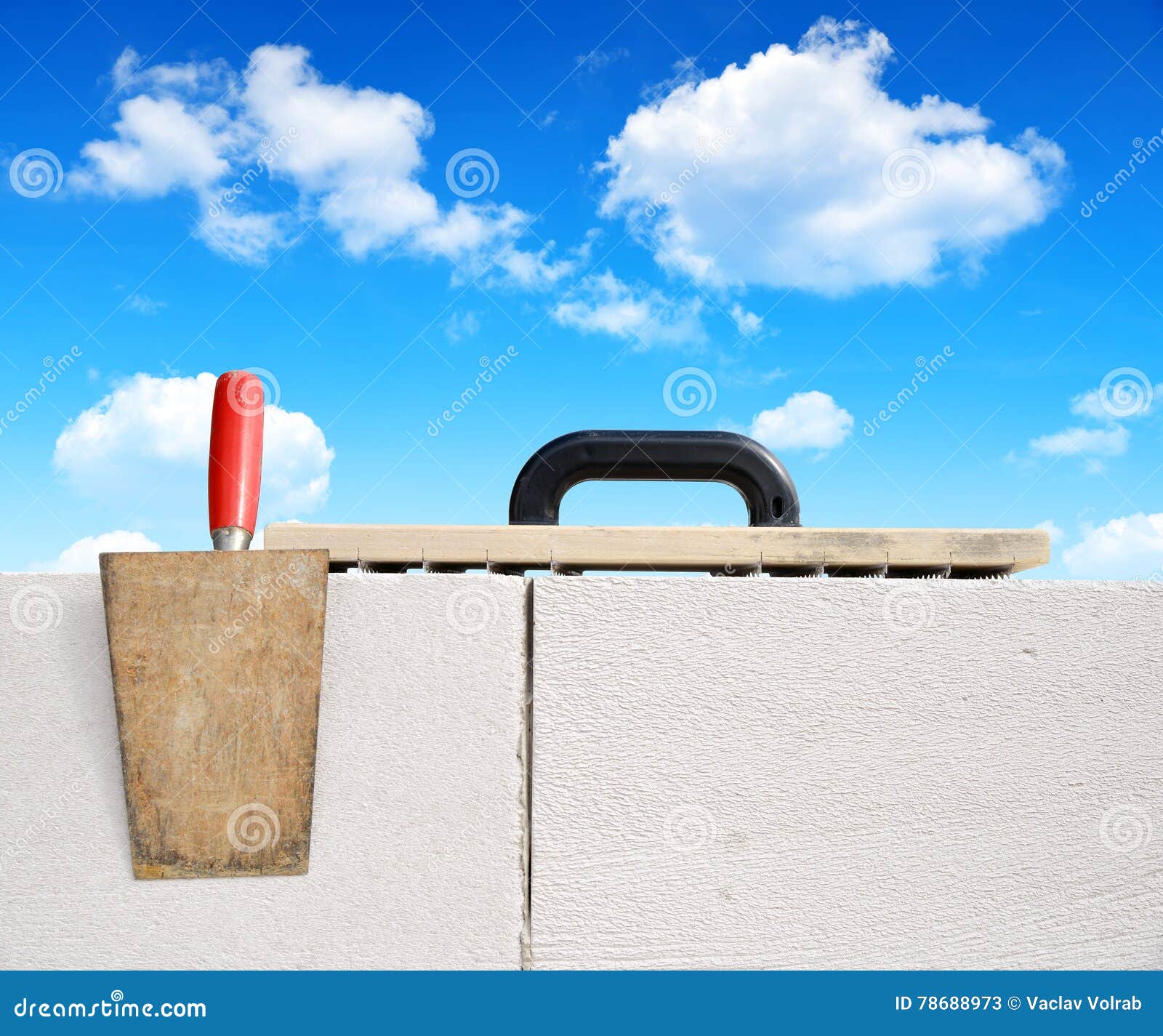 Masonry Tools on Brick Wall. Stock Image - Image of industry, equipment ...