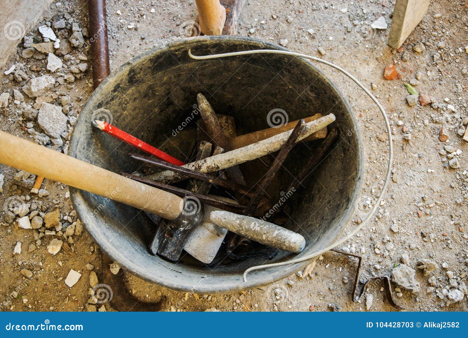 Masonry Tools in the Bucket Stock Image - Image of renovation, bucket ...