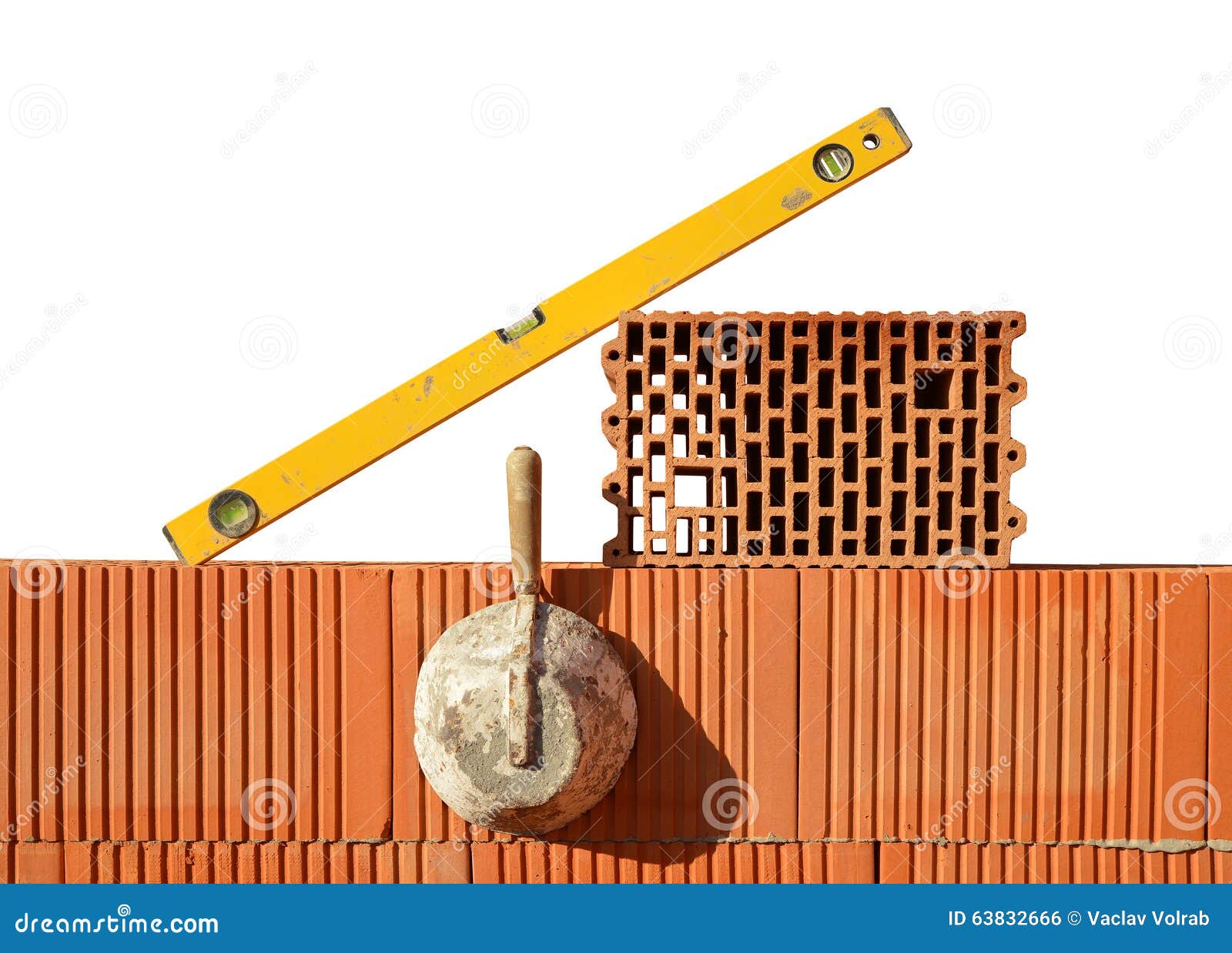 Masonry Tools on Red Brick Wall. Stock Photo - Image of spirit ...
