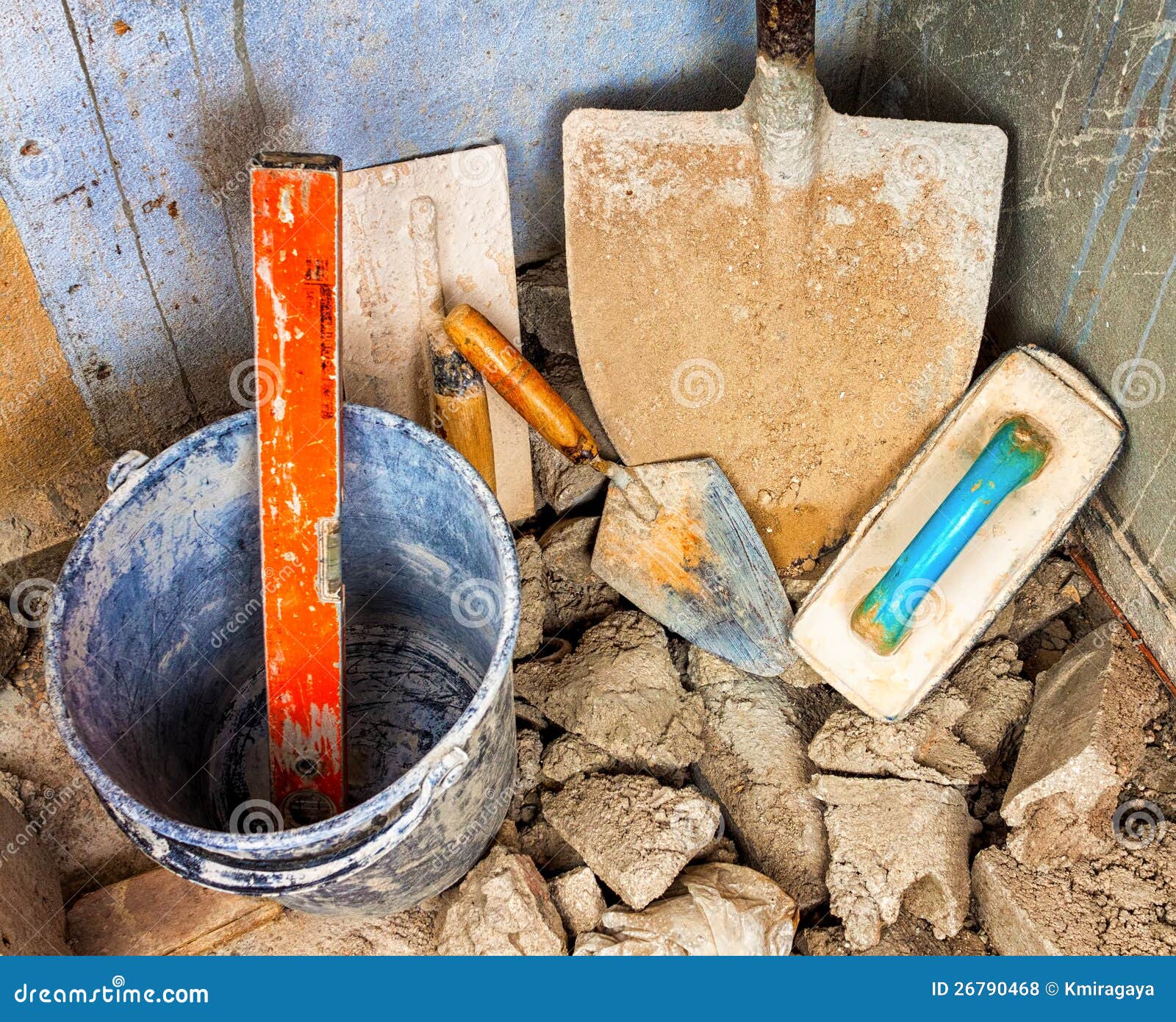 Masonry Tools on an Unfinished Wall Stock Photo - Image of indoors ...