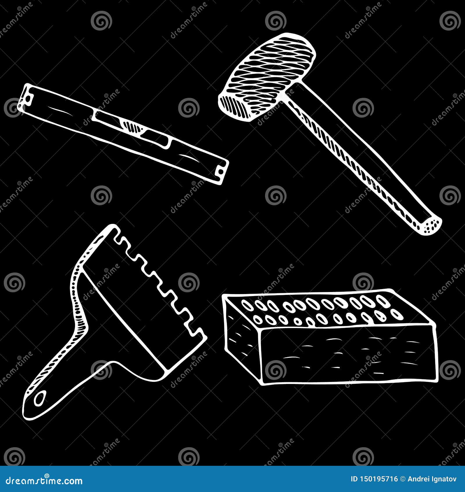 Masonry Worker Tools Icon Set. Simple Doodle Set of Masonry Worker ...