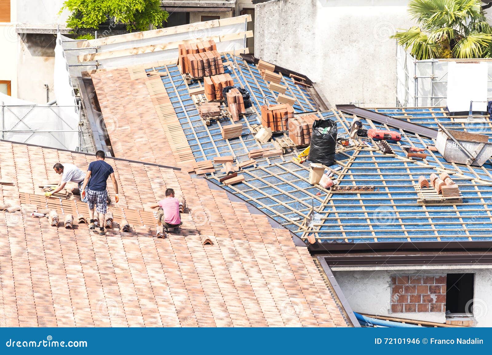 Masons To Work on the Roof for Laying Tiles Editorial Photo - Image of ...