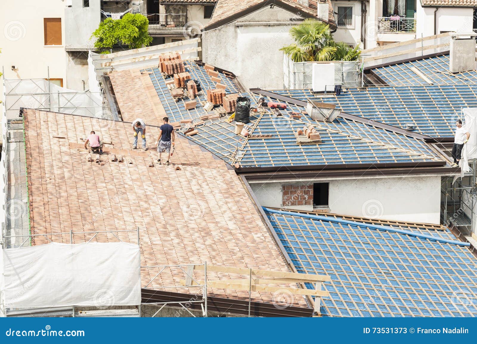 Masons To Work on the Roof for Laying Tiles Editorial Stock Photo ...