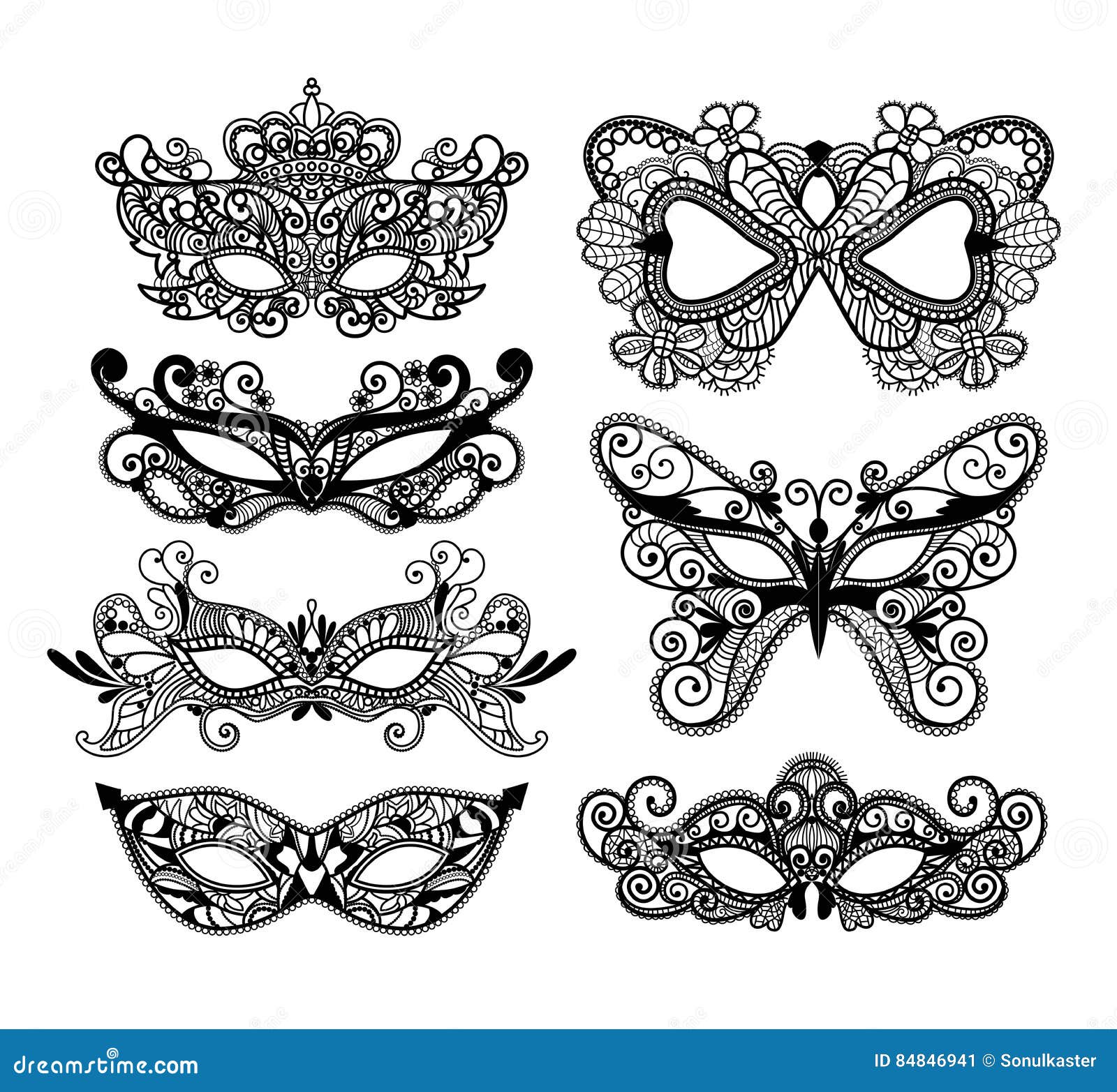 Masque De Mardi Gras D'ensemble De Collection De Dentelle Illustration ...