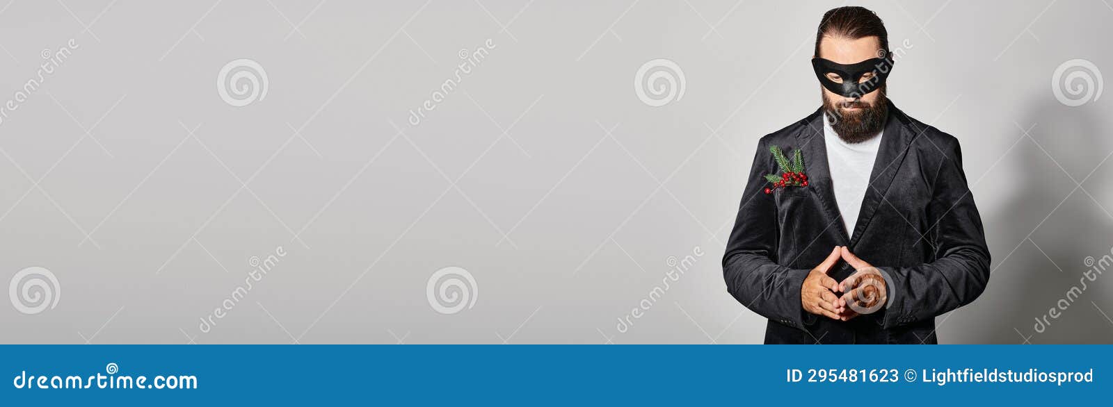 Masquerade Banner, Focused Bearded Man in Stock Image - Image of party ...