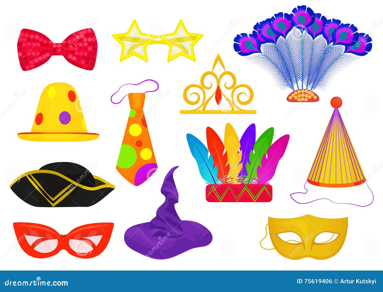 Masquerade Carnival Thematic Party Attributes Flat Objects Set. Stock ...