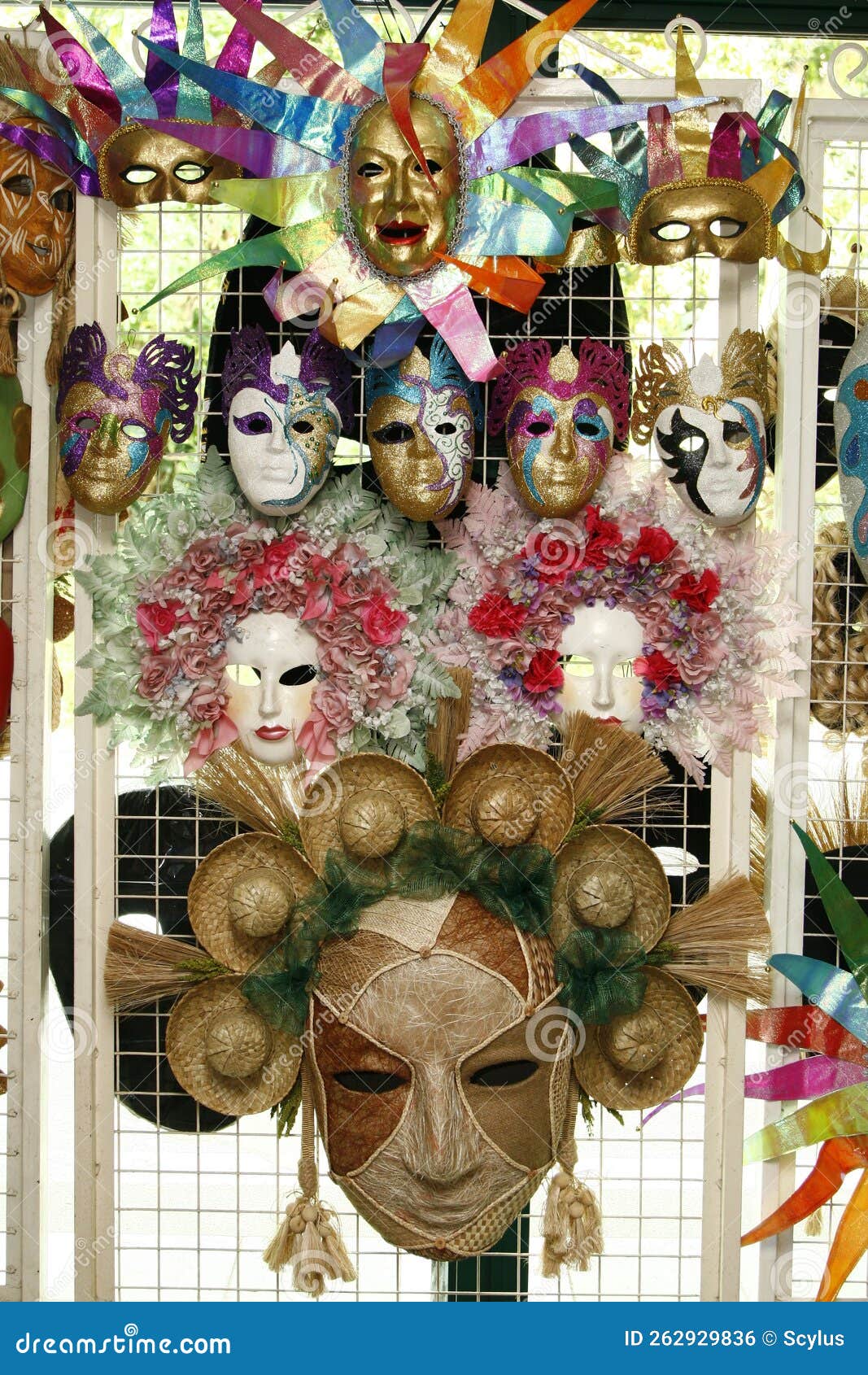 Masquerade Mask Display on a Shop Wall Stock Photo - Image of festival ...