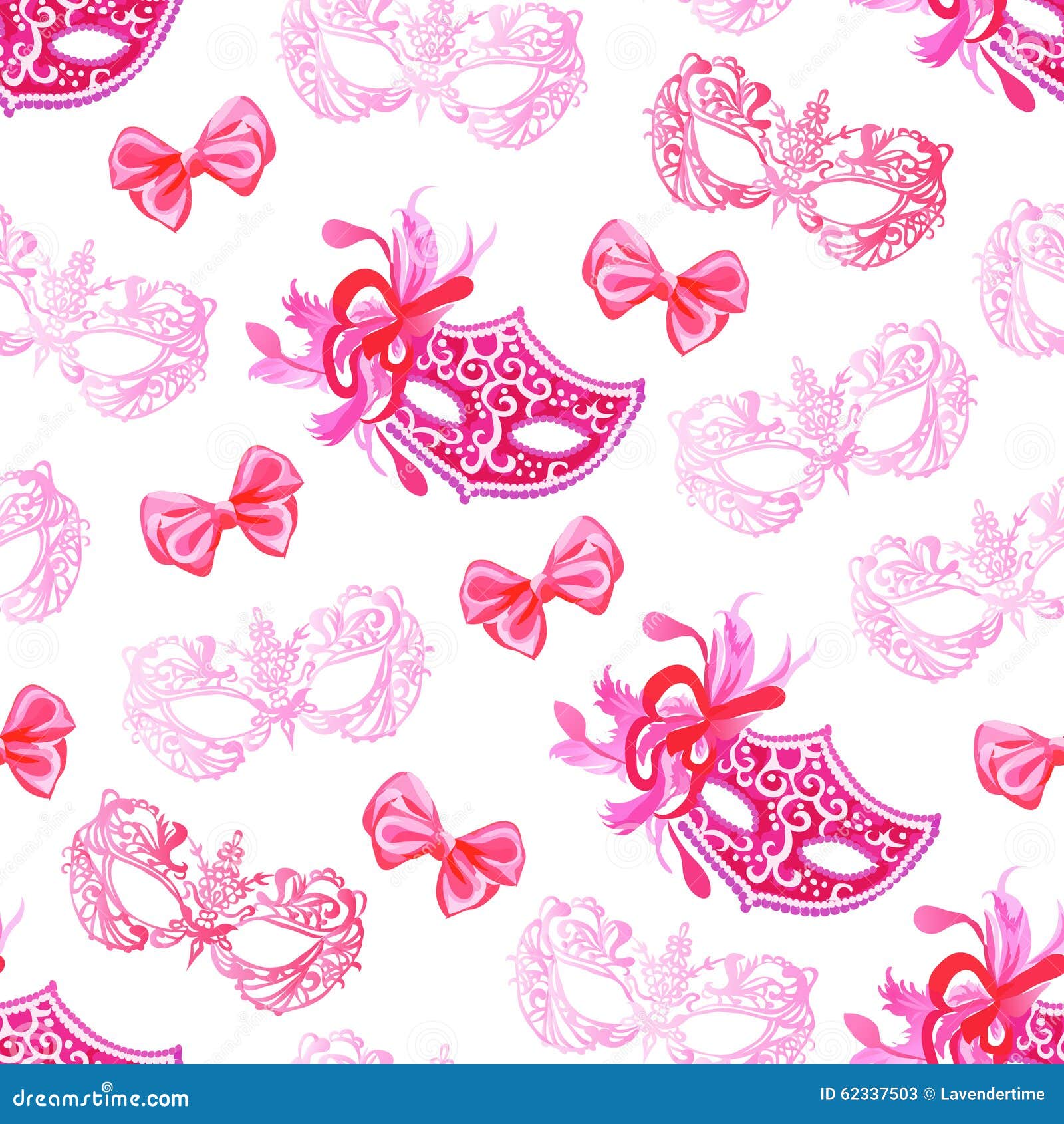 Masquerade Mask with Lace, Ribbons, Feathers and Bows Seamless V Stock ...