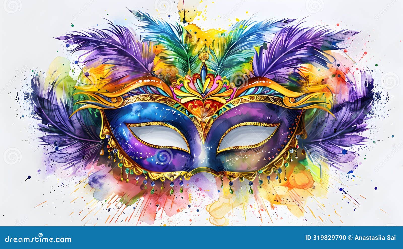 Masquerade Mask in Watercolor Stock Photo - Image of childhood, paint ...