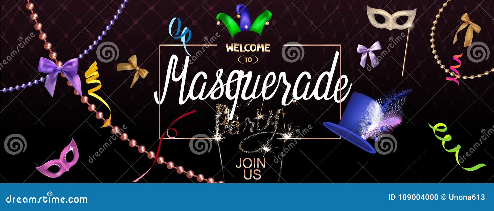 Masquerade Party Invitation Banner with Masquerade Specific Deco Object ...