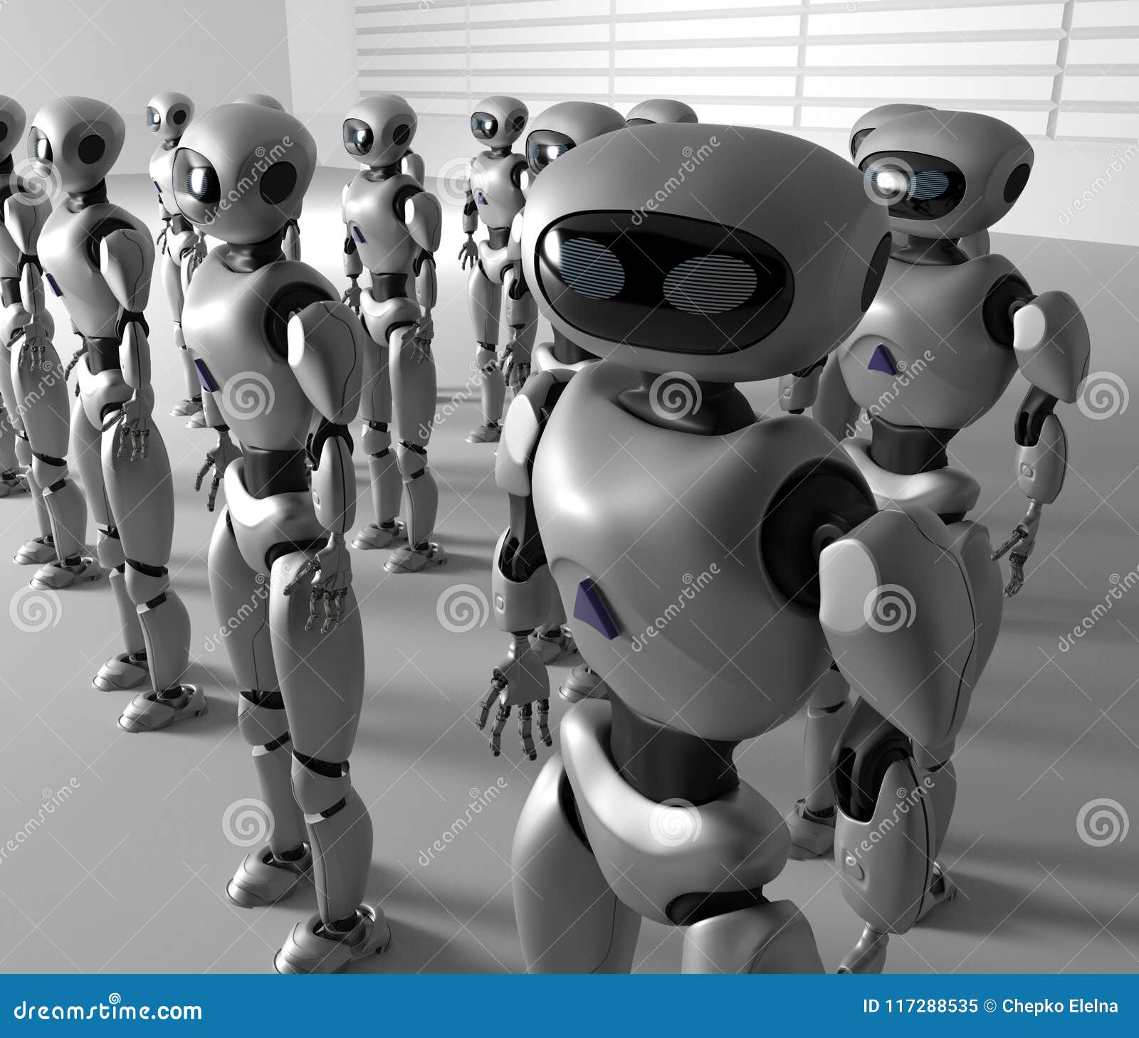 Mass of Many Robots. a Crowd of Android Cyborg Stock Illustration ...