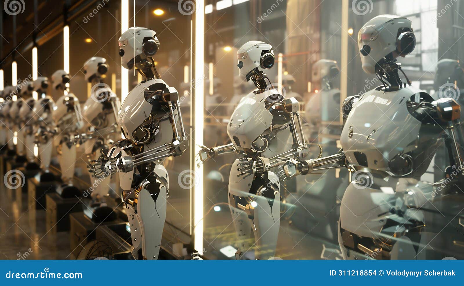 Mass of Many Robots. a Crowd of Android Cyborg Stock Illustration ...