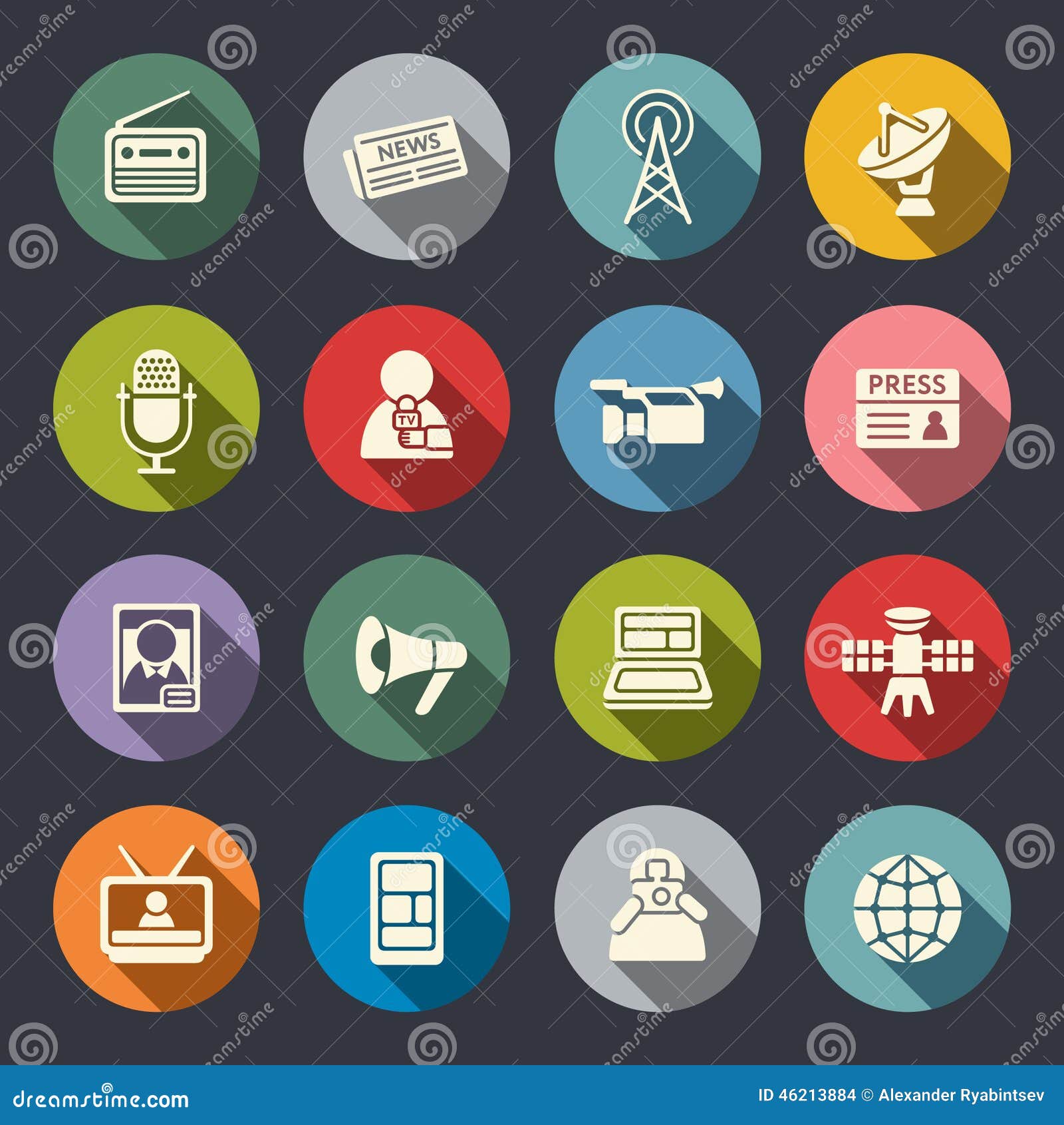 Mass media icon set stock vector. Illustration of digital - 46213884