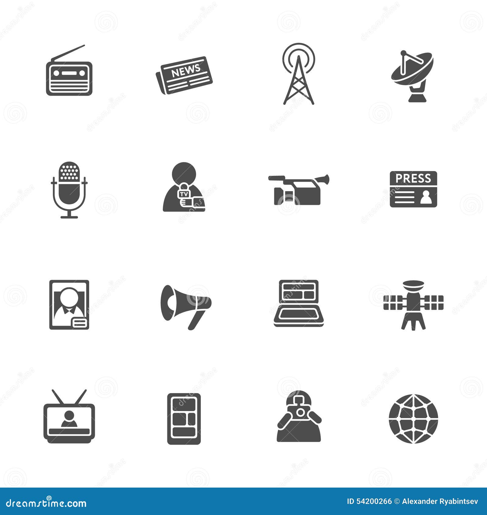 Mass media icon set stock vector. Illustration of news - 54200266