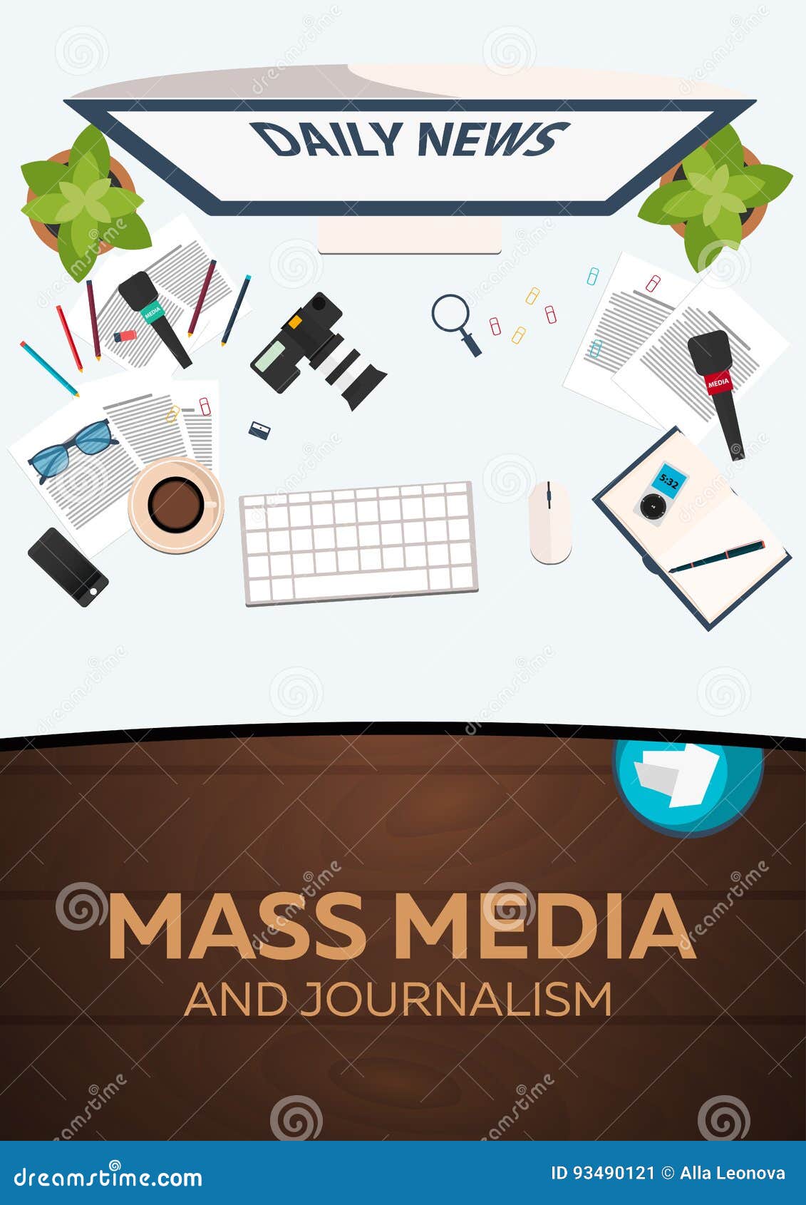 Mass Media and Journalism. Work Place. Vector Illustration. Stock ...