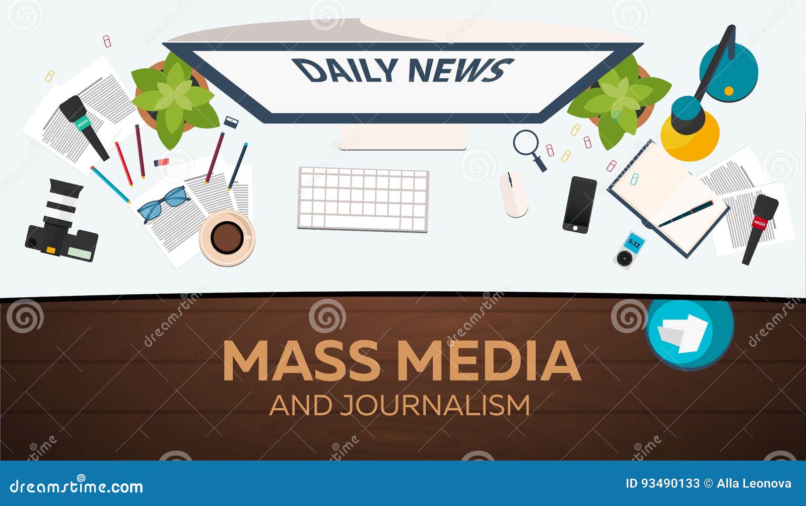 Mass Media and Journalism. Work Place. Vector Illustration. Stock ...
