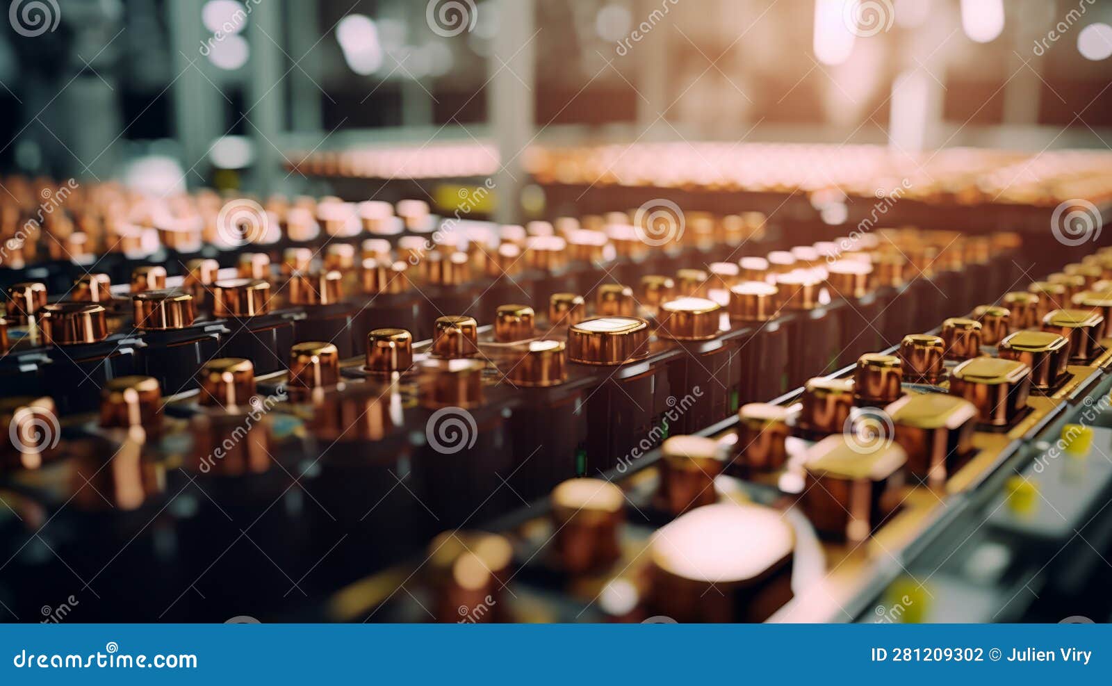 Mass Production Assembly Line of Battery Cells Close-up View Stock ...